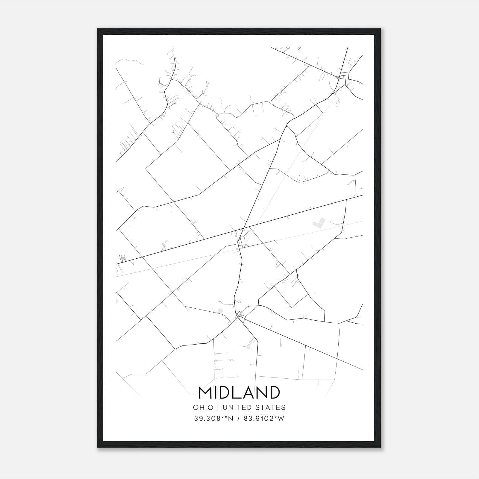Midland Ohio Map Poster, Modern Home Decor Wall Art Print - Custom Maps ...