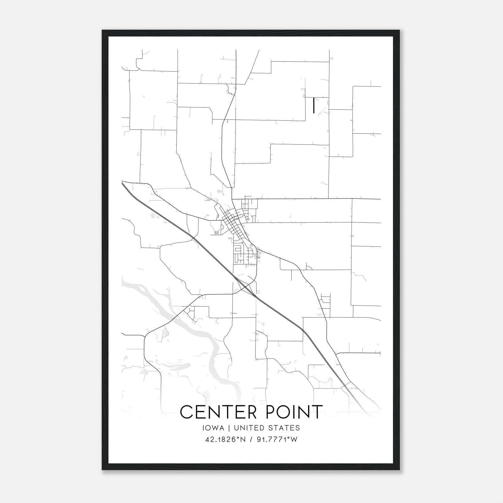 Center Point Iowa Map Poster, Modern Home Decor Wall Art Print - Custom ...