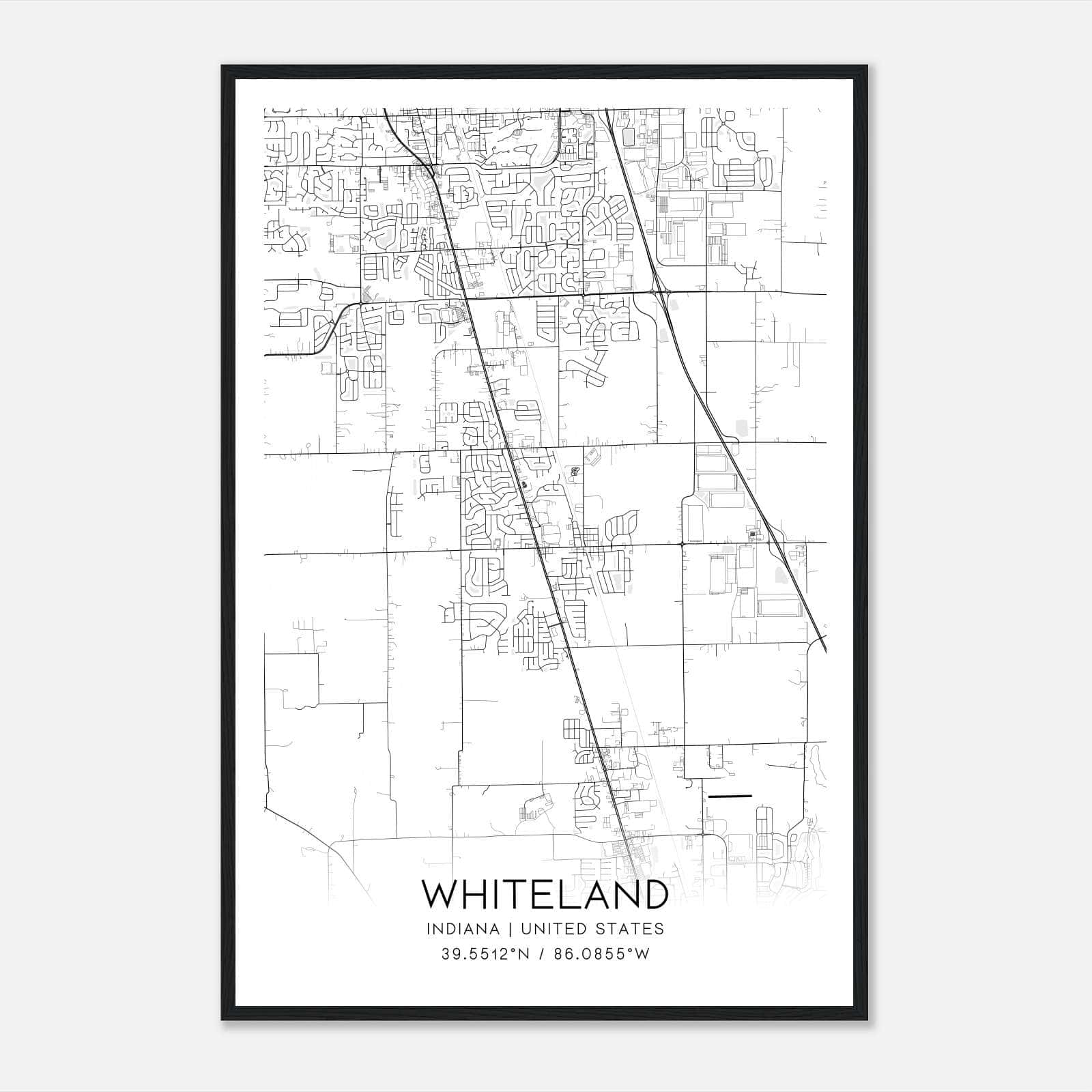 Whiteland Indiana Map Poster, Modern Home Decor Wall Art Print - Custom ...