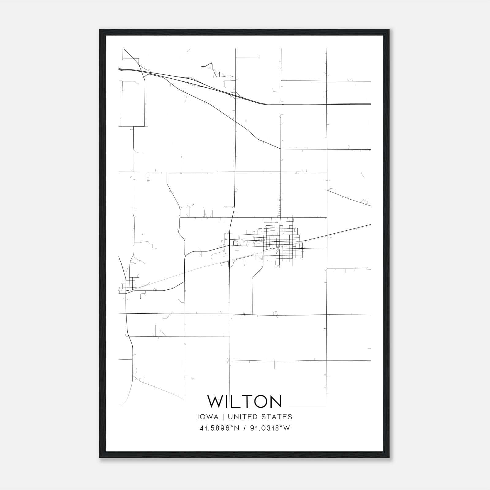 Wilton Iowa Map Poster, Modern Home Decor Wall Art Print - Custom Maps ...