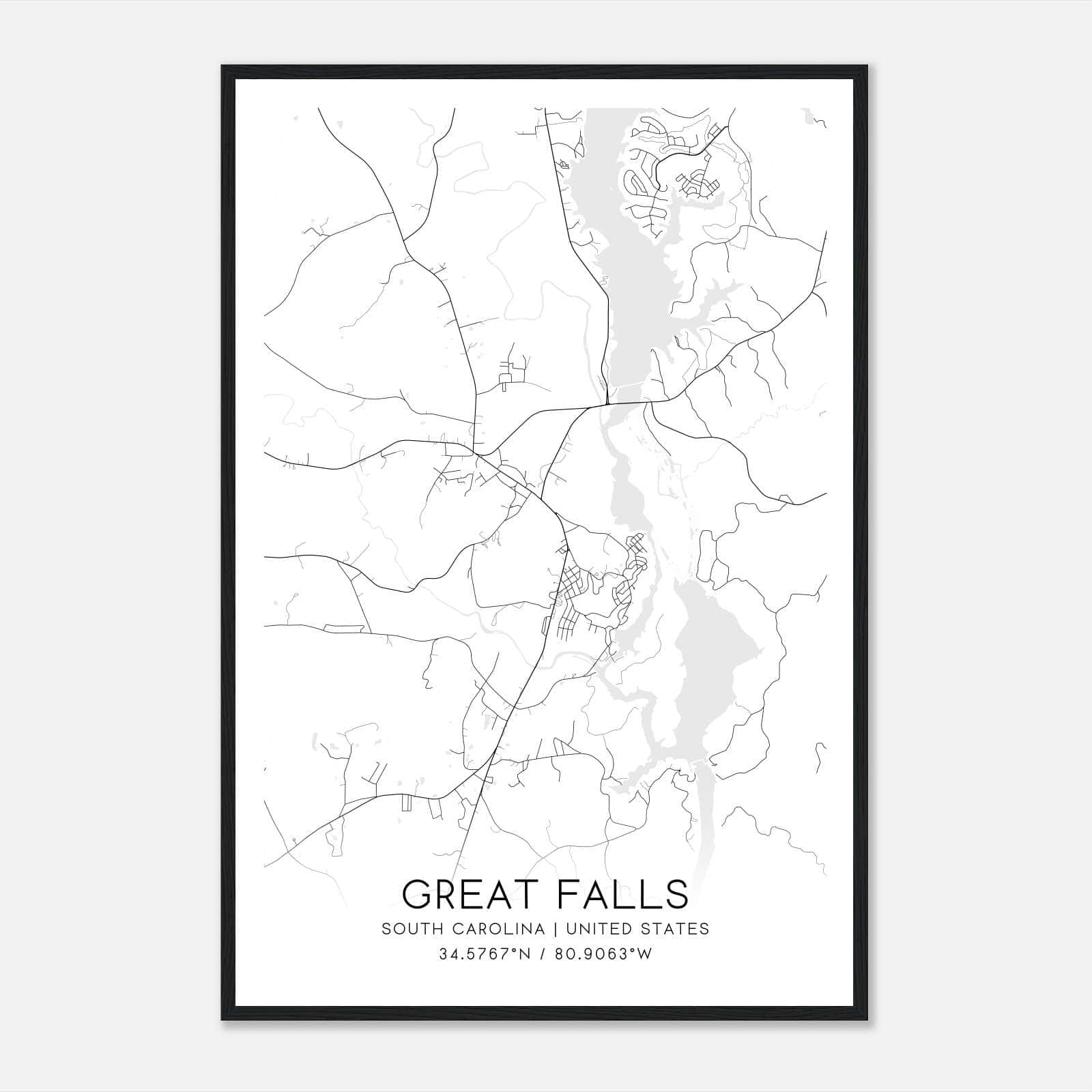 Great Falls South Carolina Map Poster, Modern Home Decor Wall Art Print ...