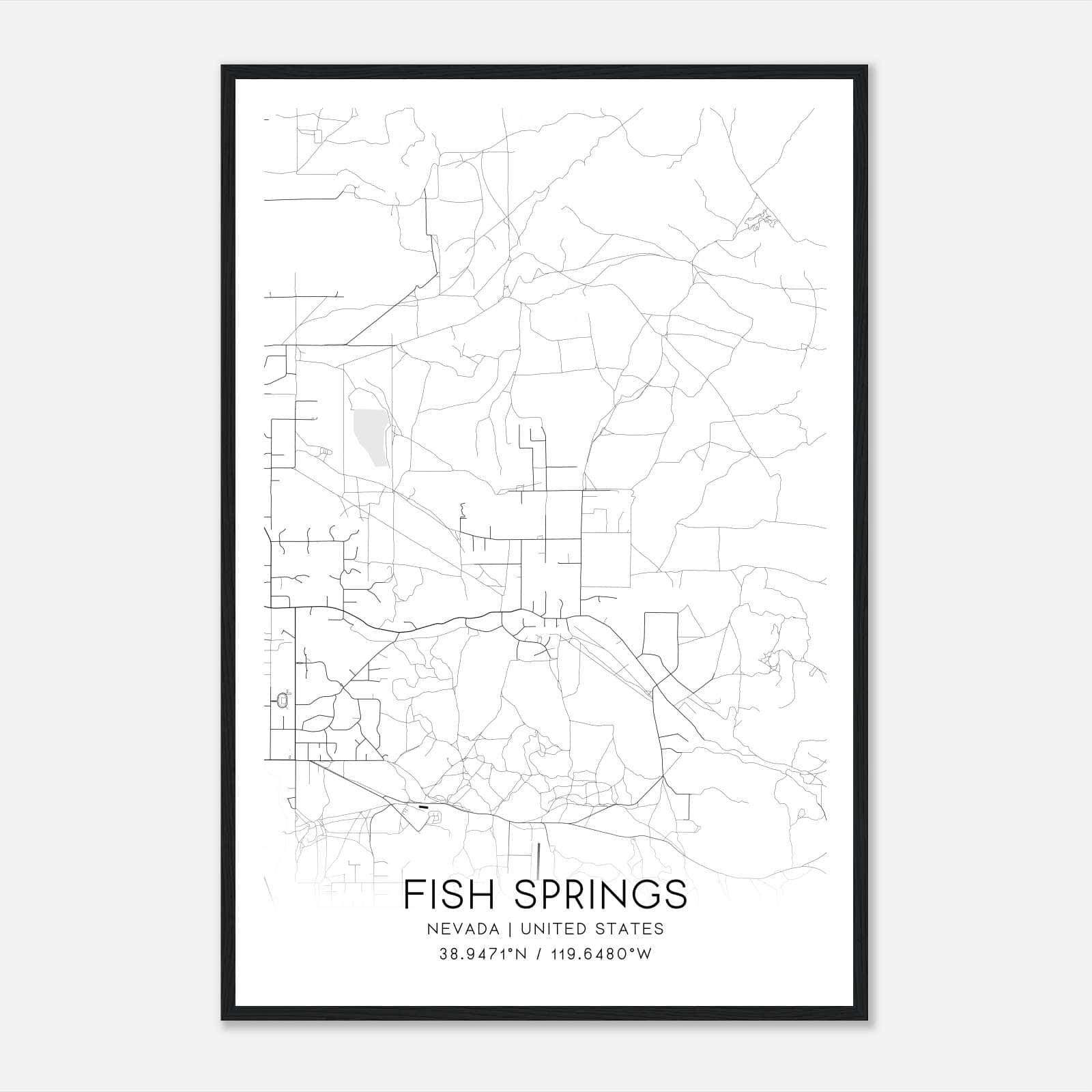 Fish Springs Nevada Map Poster, Modern Home Decor Wall Art Print ...