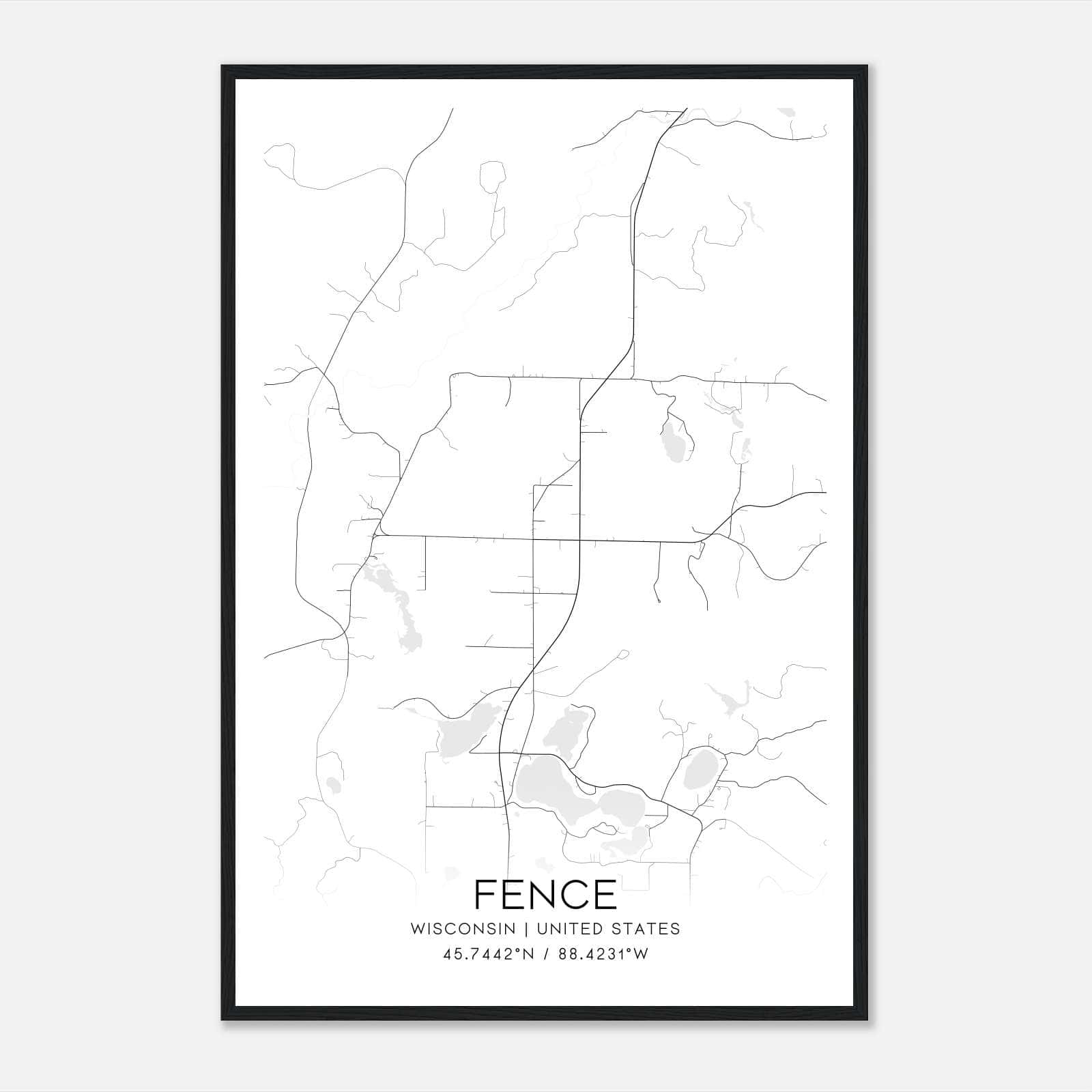 Fence Wisconsin Map Poster, Modern Home Decor Wall Art Print - Custom ...