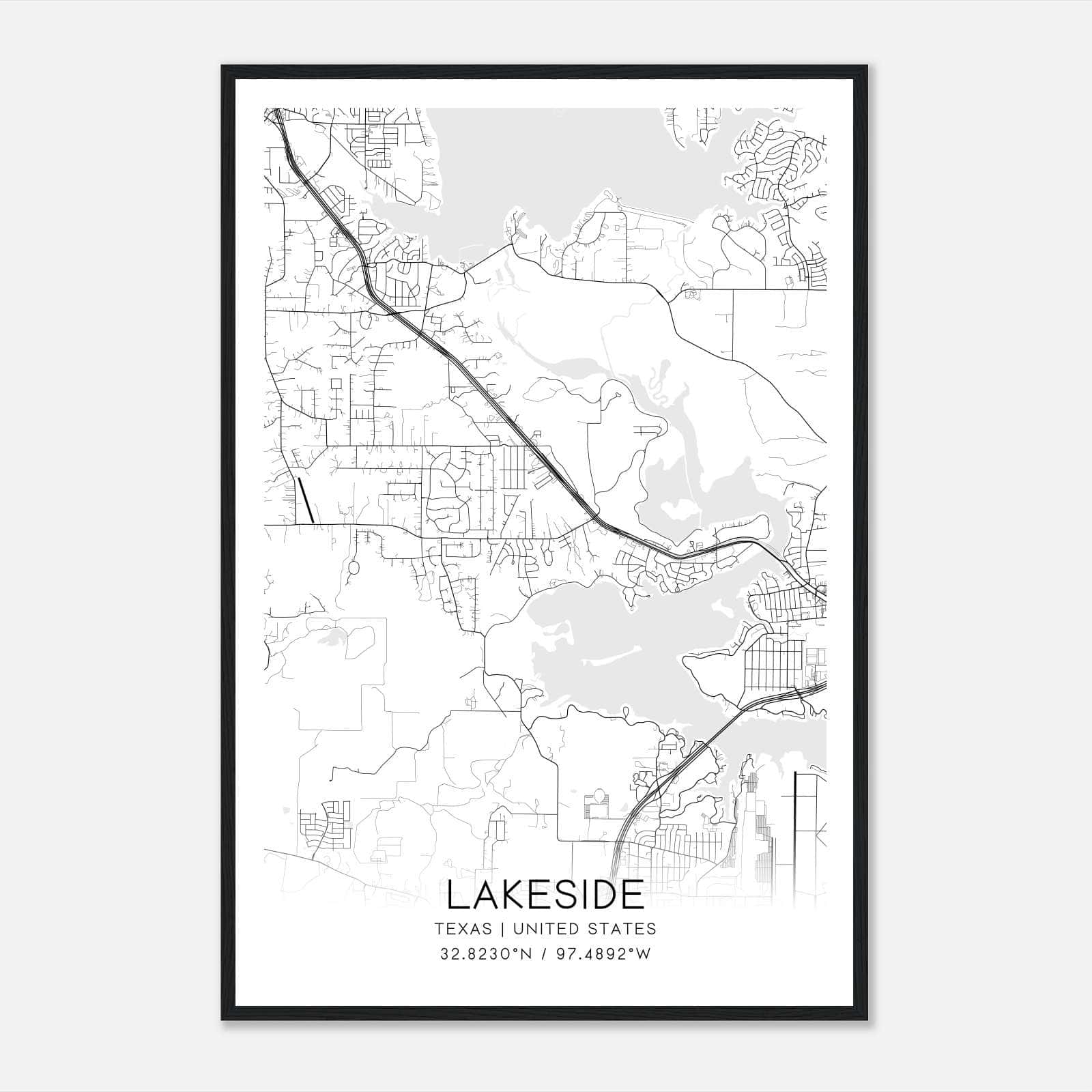 Lakeside Texas Map Poster, Modern Home Decor Wall Art Print - Custom ...