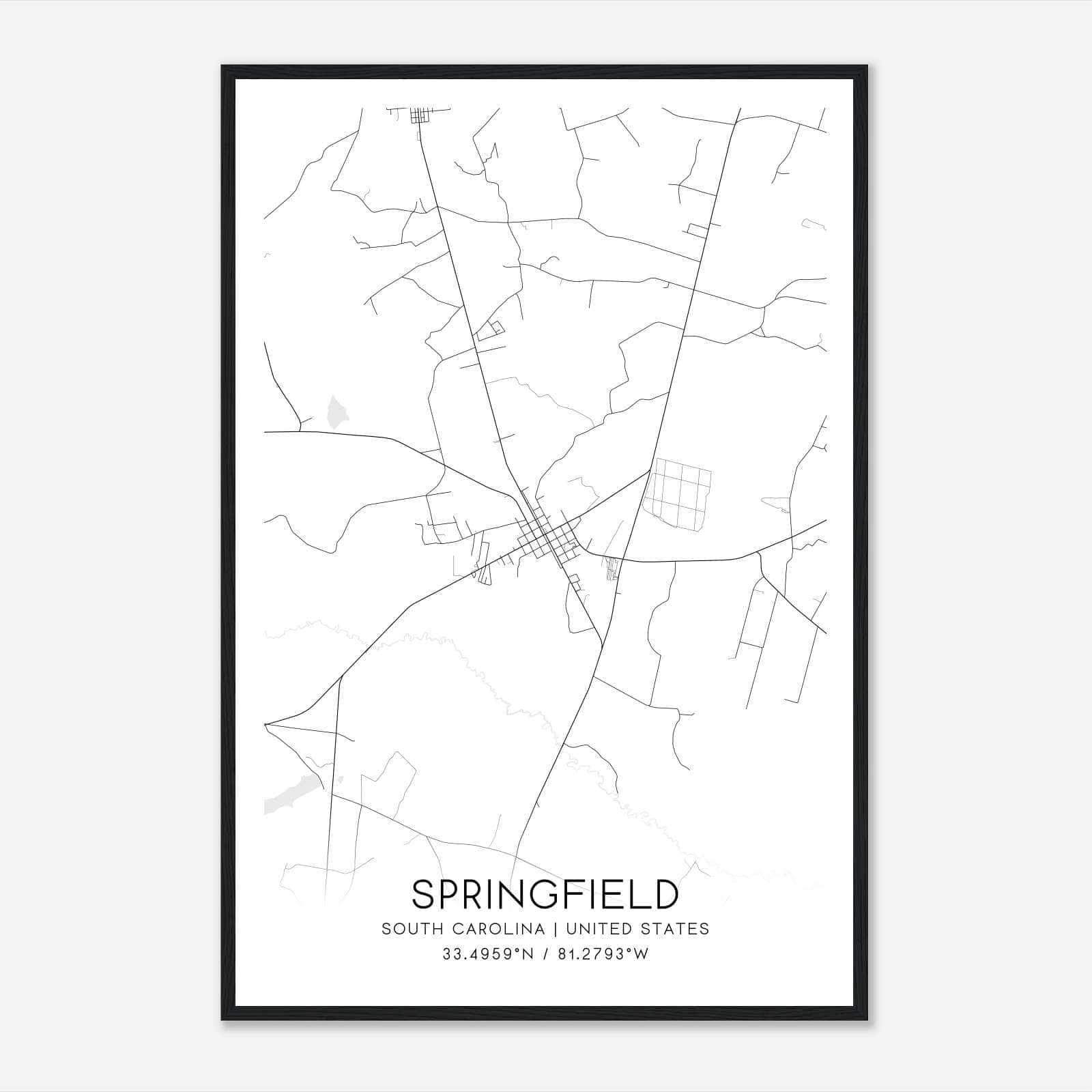 Springfield South Carolina Map Poster, Modern Home Decor Wall Art Print ...