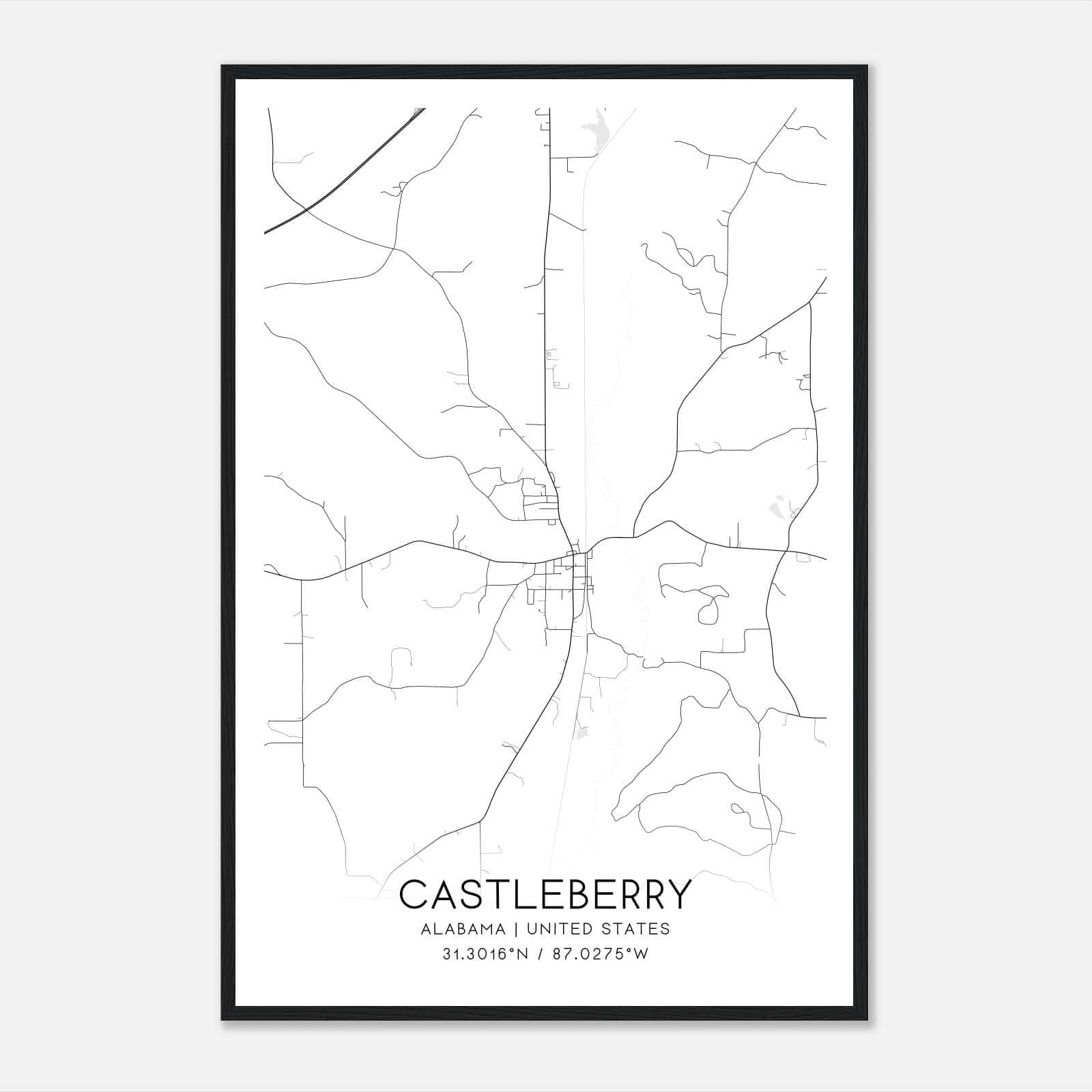 Castleberry Alabama Map Poster, Modern Home Decor Wall Art Print ...