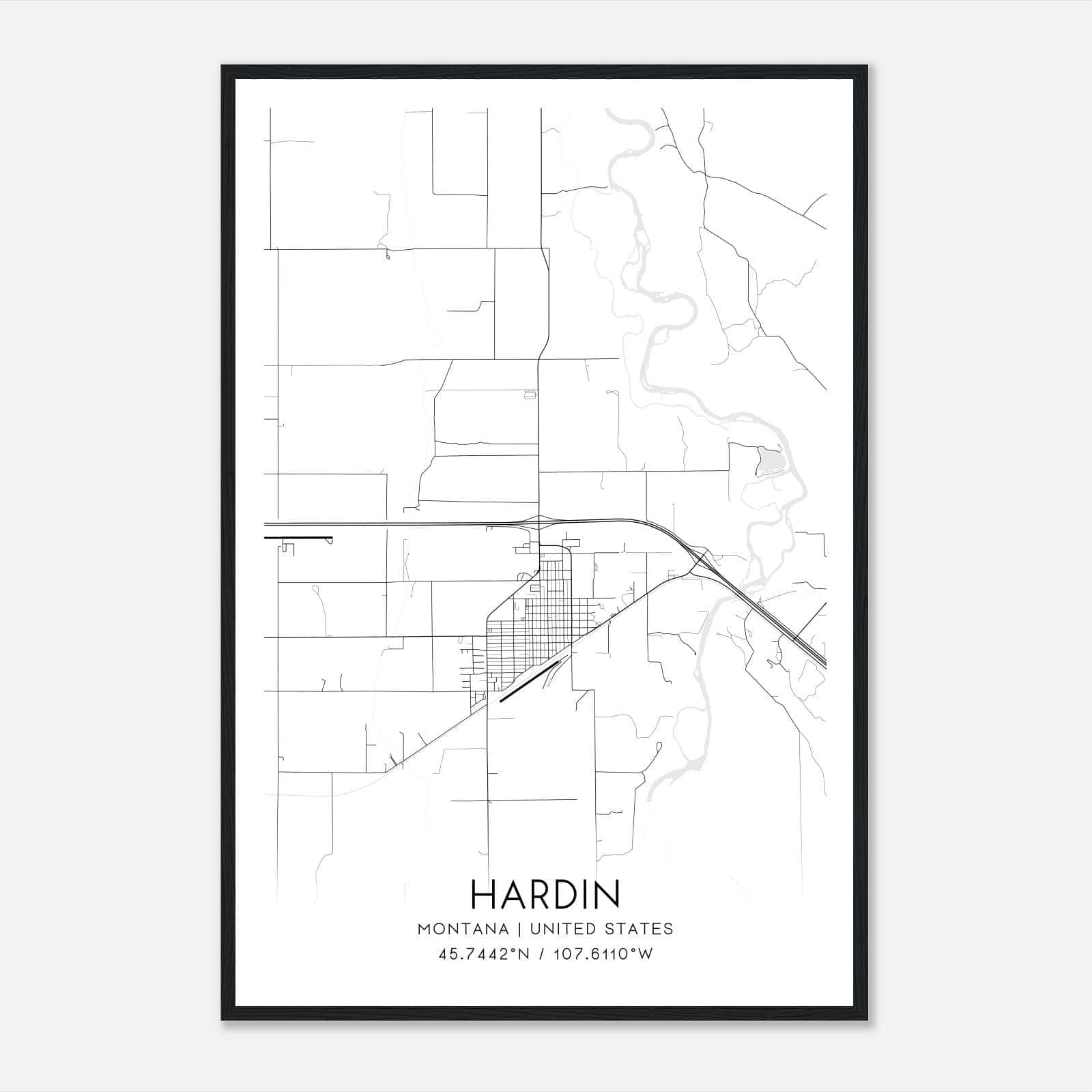 Hardin Montana Map Poster, Modern Home Decor Wall Art Print - Custom ...
