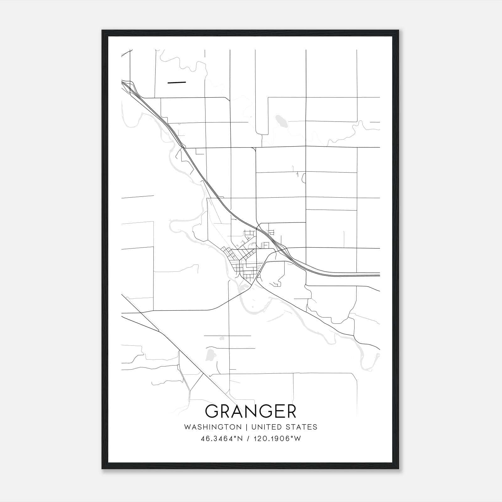 Granger Washington Map Poster, Modern Home Decor Wall Art Print ...
