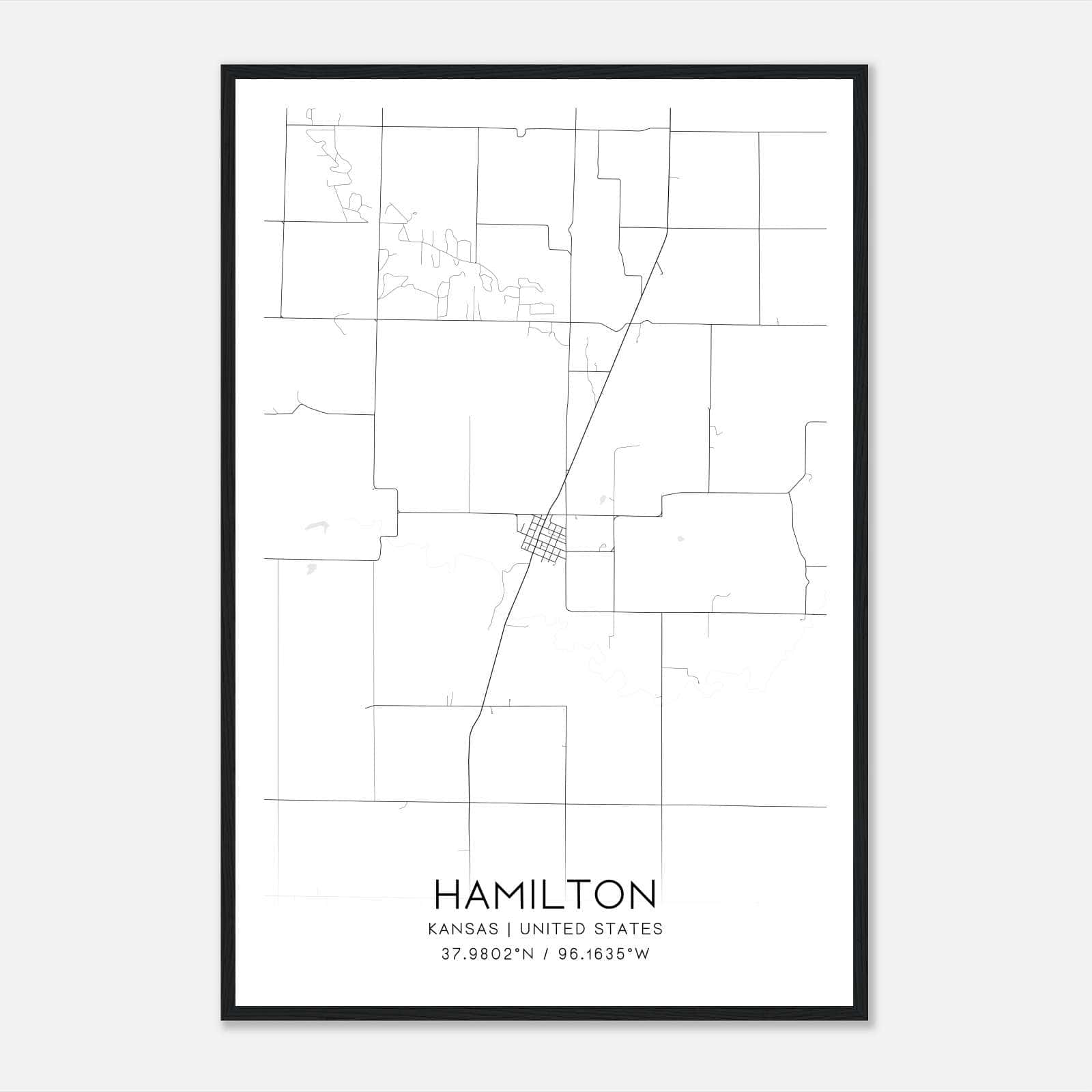 Hamilton Kansas Map Poster, Modern Home Decor Wall Art Print - Custom ...