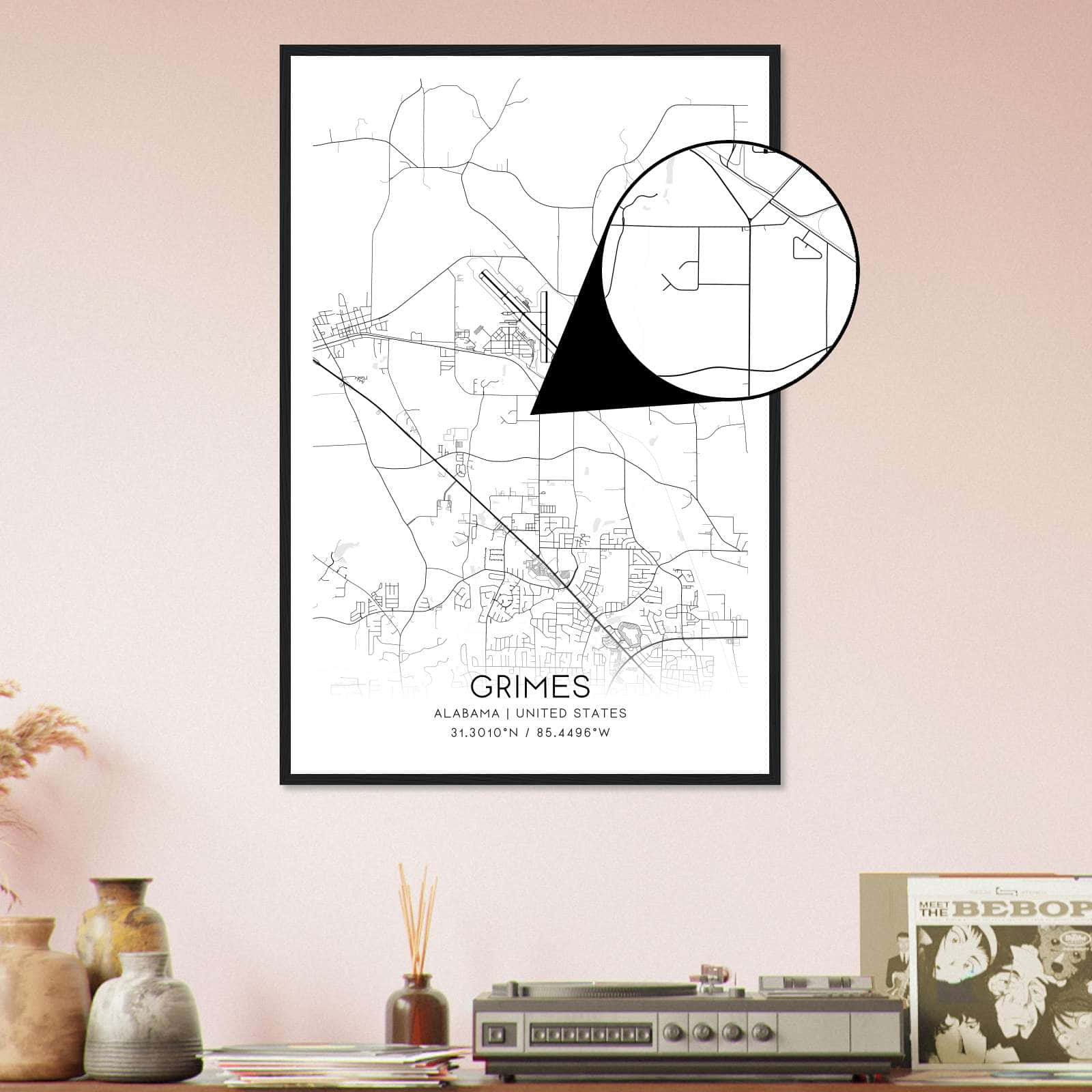 Grimes Alabama Map Poster, Modern Home Decor Wall Art Print - Custom ...