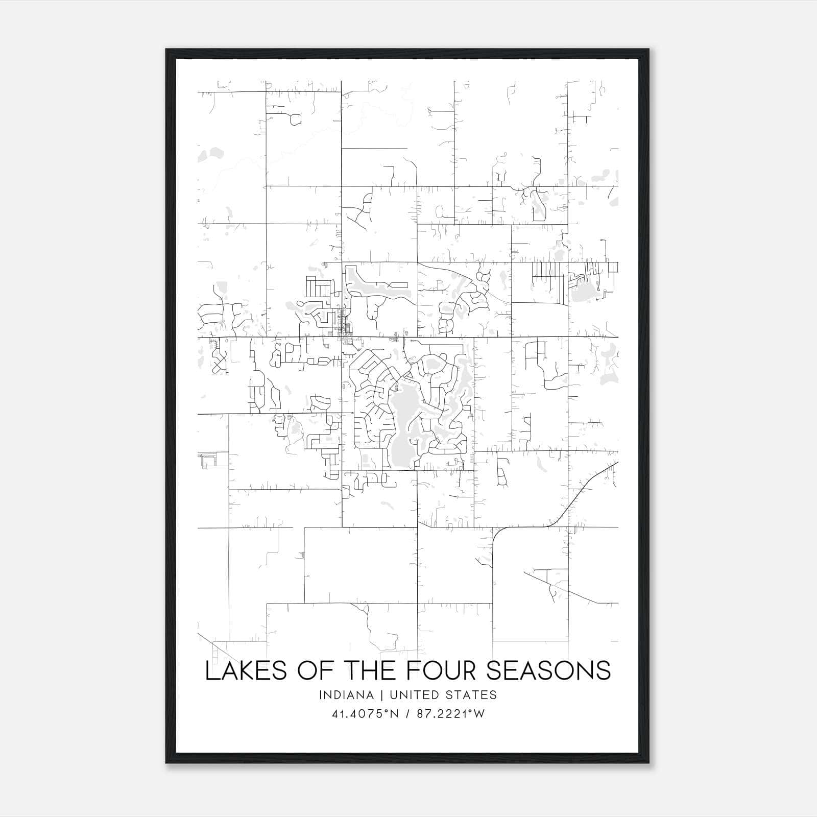 Lakes Of The Four Seasons Indiana Map Poster, Modern Home Decor Wall ...