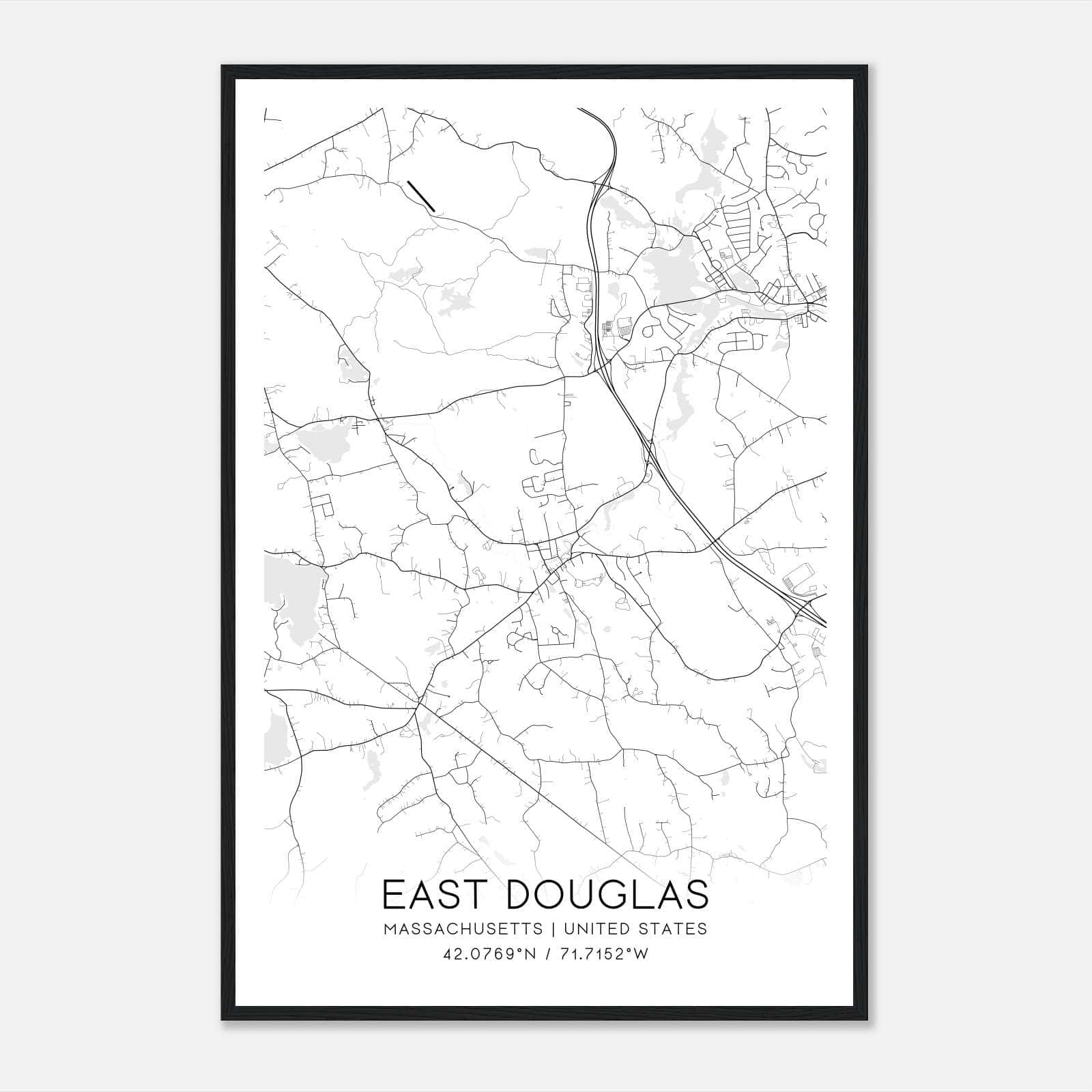 East Douglas Massachusetts Map Poster, Modern Home Decor Wall Art Print ...
