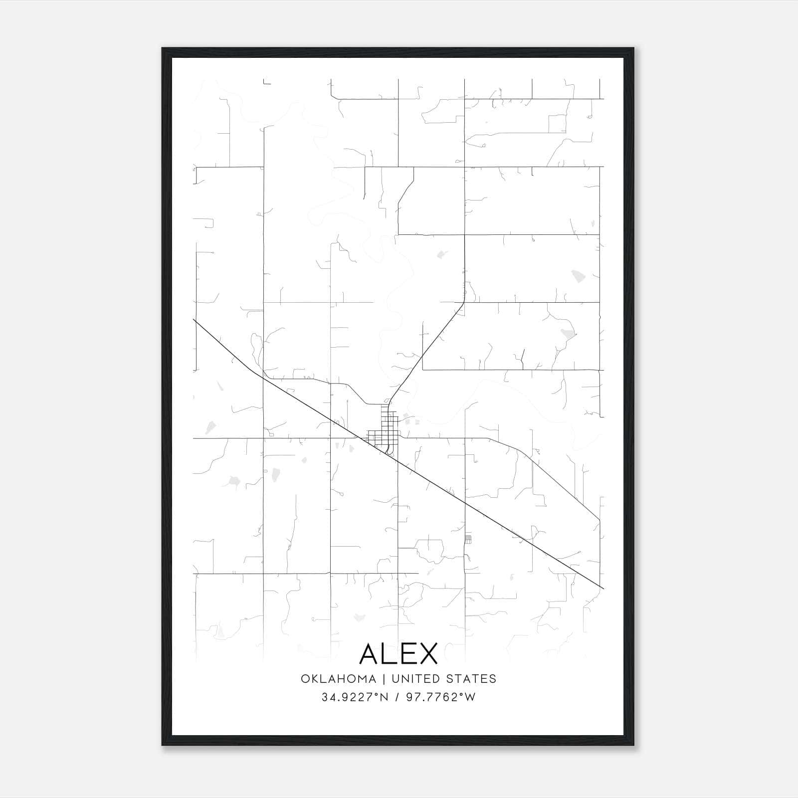 Alex Oklahoma Map Poster, Modern Home Decor Wall Art Print - Custom ...