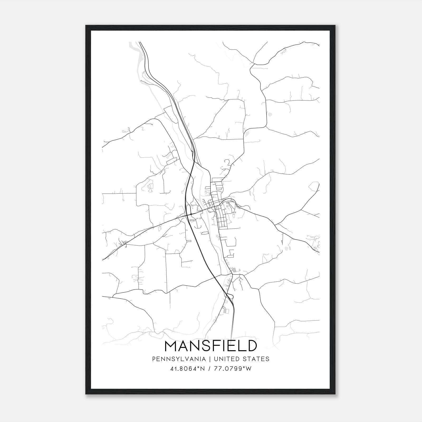 Mansfield Pennsylvania Map Poster, Modern Home Decor Wall Art Print ...