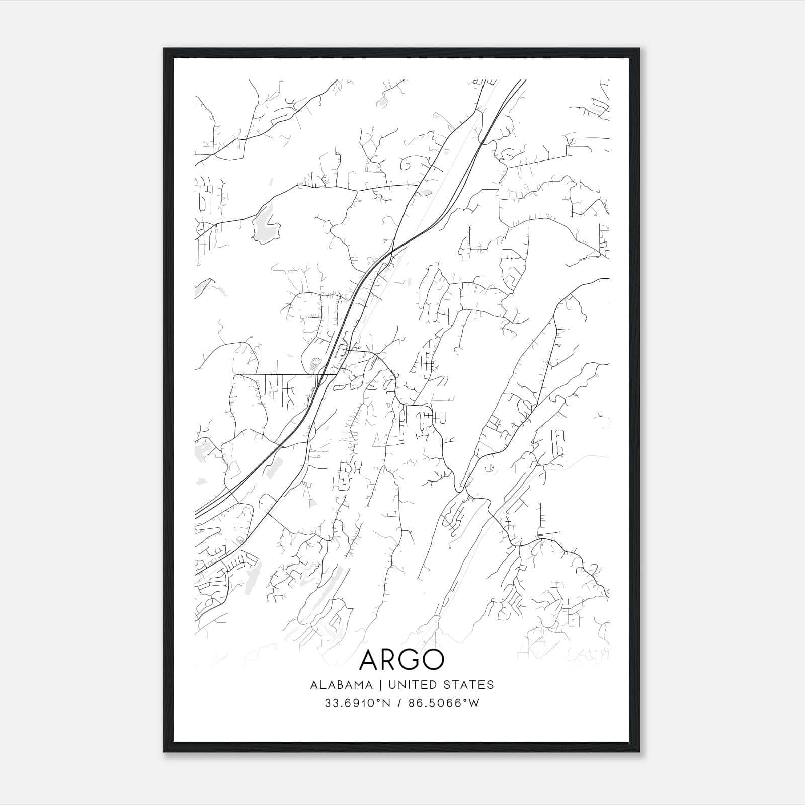 Argo Alabama Map Poster, Modern Home Decor Wall Art Print - Custom Maps ...