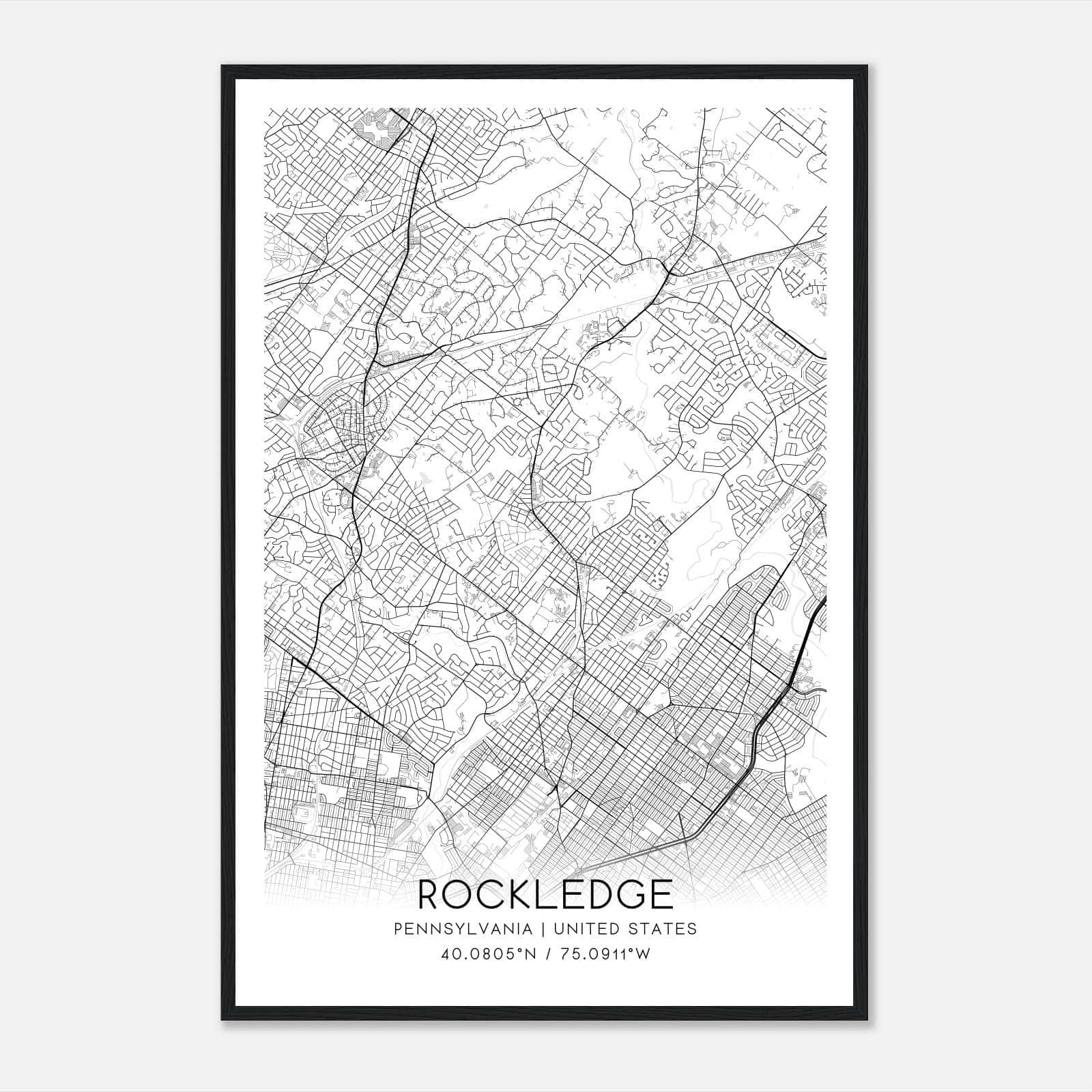Rockledge Pennsylvania Map Poster, Modern Home Decor Wall Art Print ...