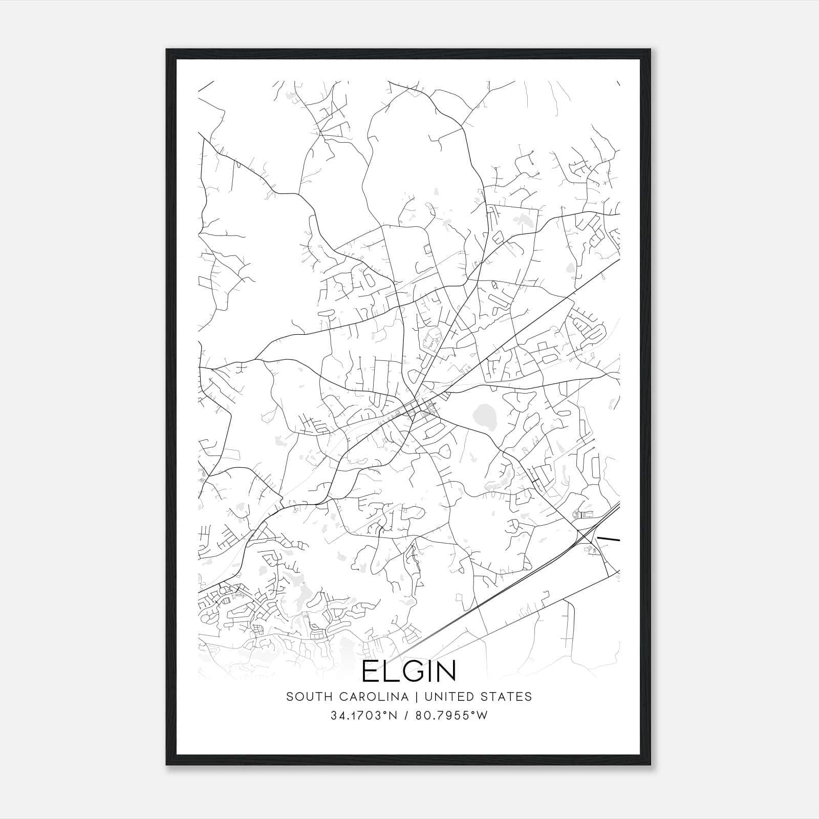 Elgin South Carolina Map Poster, Modern Home Decor Wall Art Print ...
