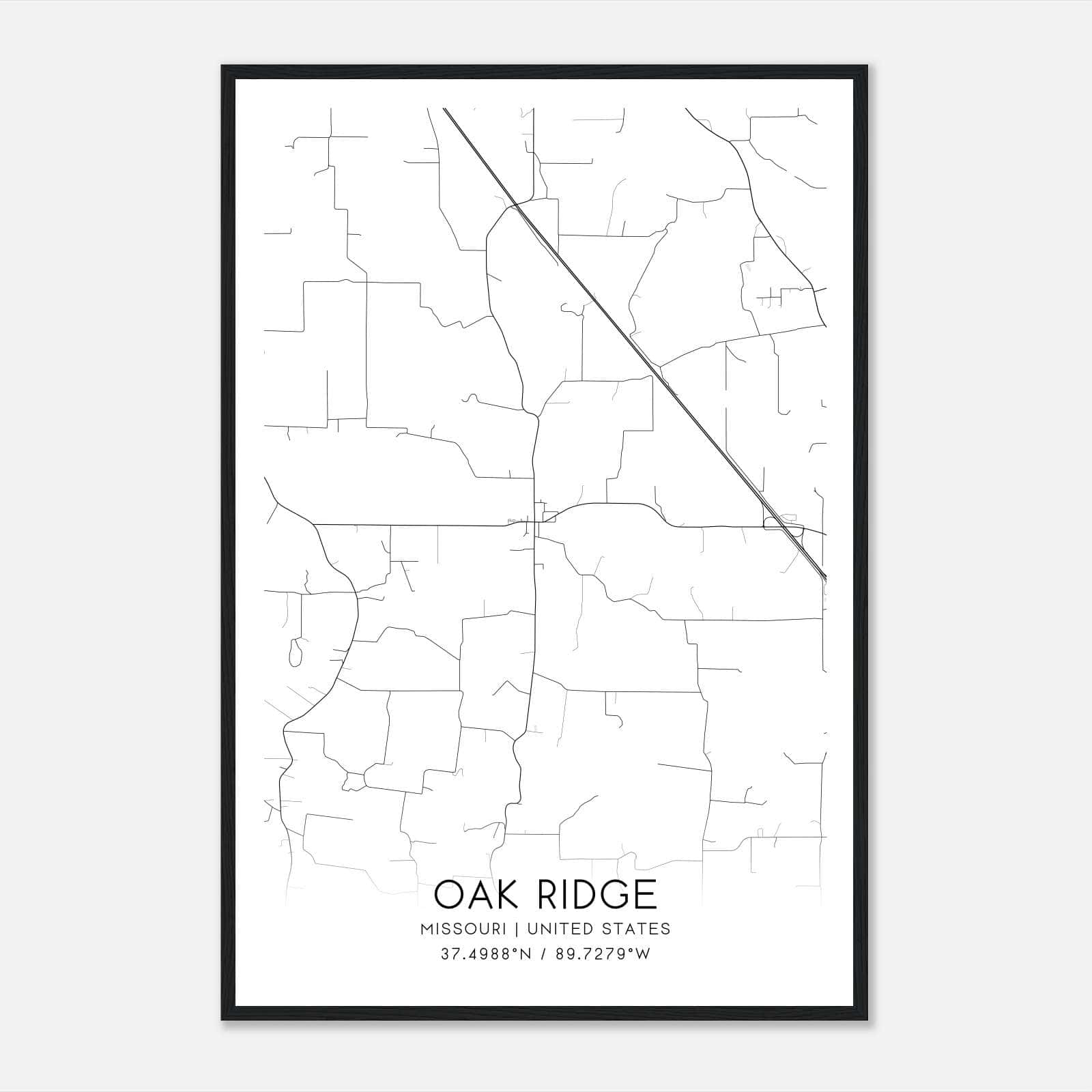 Oak Ridge Missouri Map Poster, Modern Home Decor Wall Art Print ...