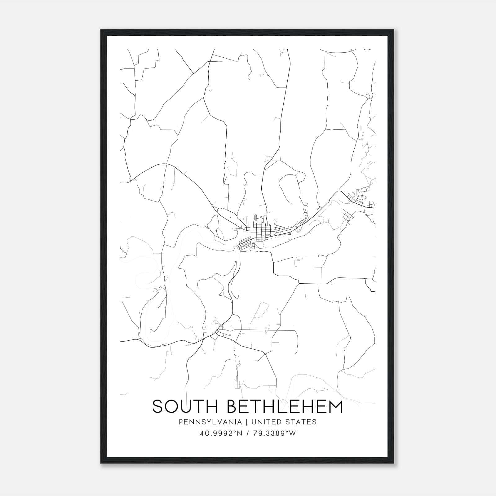 South Bethlehem Pennsylvania Map Poster, Modern Home Decor Wall Art ...