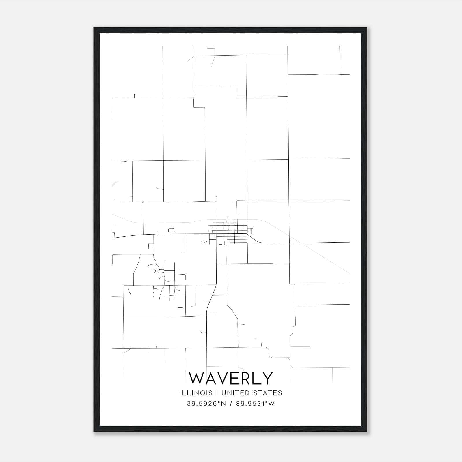 Waverly Illinois Map Poster, Modern Home Decor Wall Art Print - Custom ...