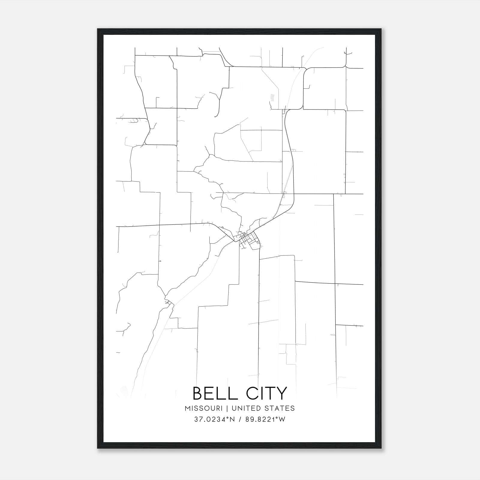 Bell City Missouri Map Poster, Modern Home Decor Wall Art Print ...