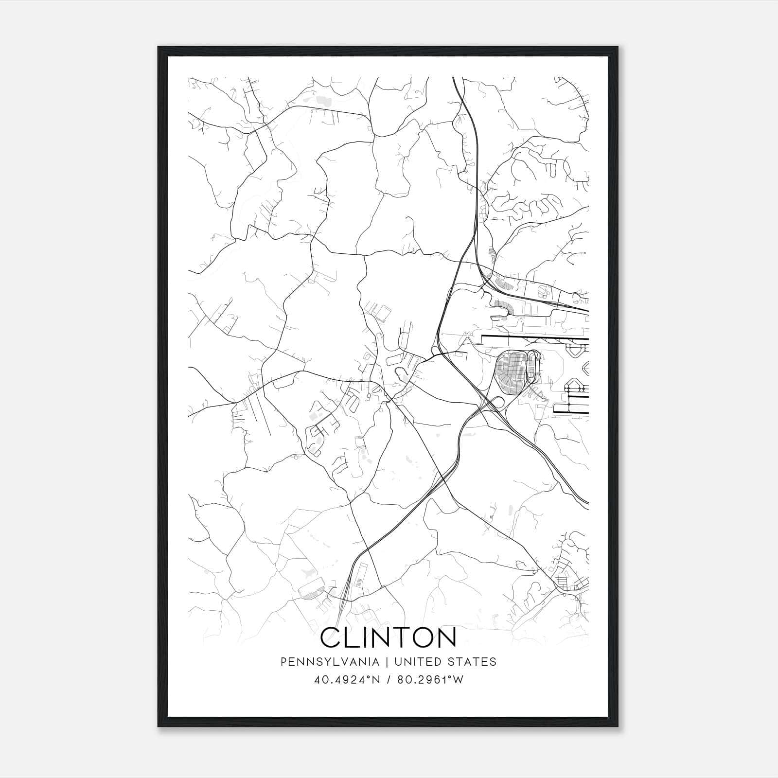 Clinton Pennsylvania Map Poster, Modern Home Decor Wall Art Print ...