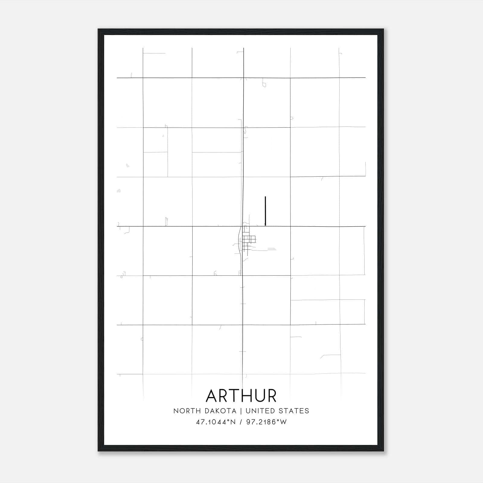 Arthur North Dakota Map Poster, Modern Home Decor Wall Art Print ...