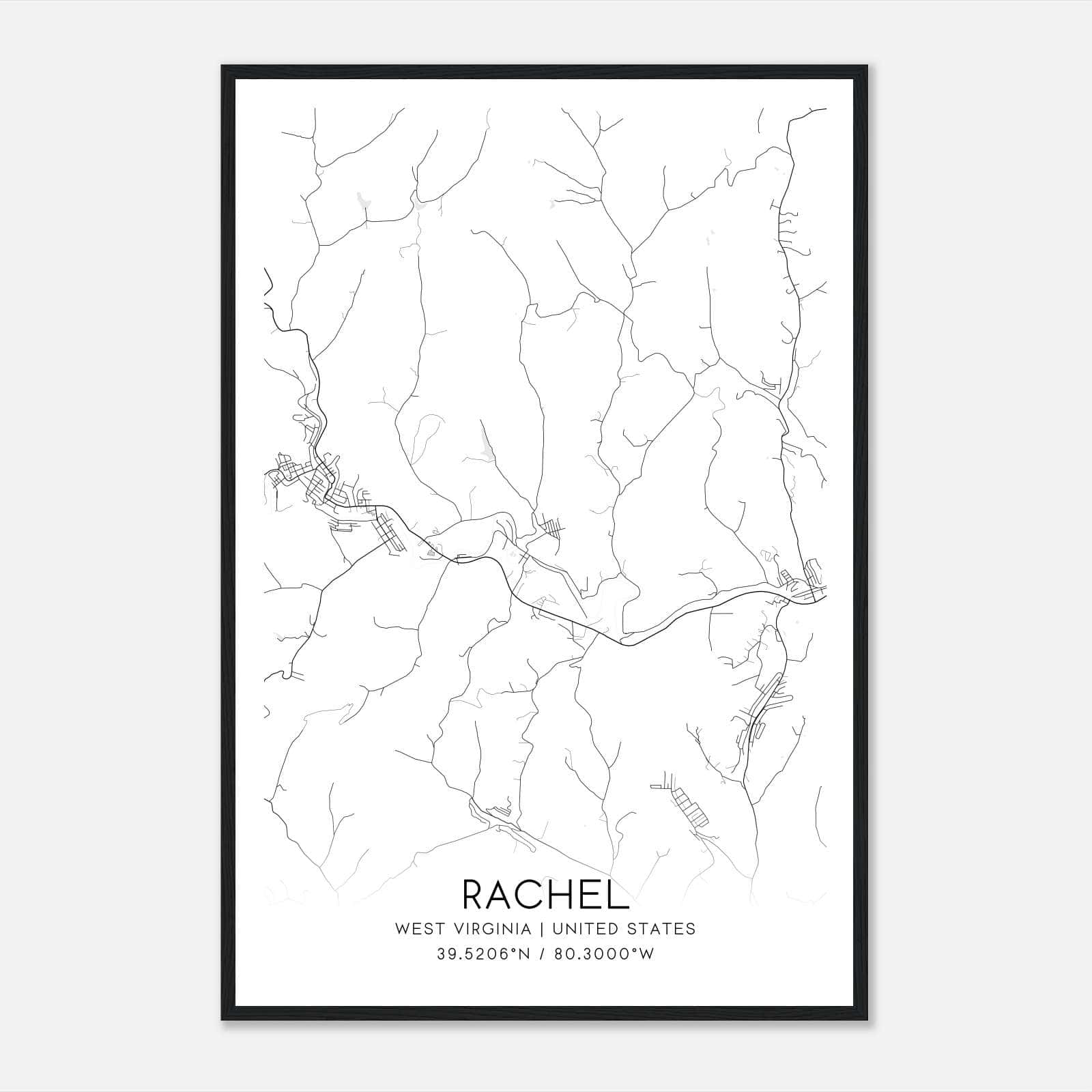 Rachel West Virginia Map Poster, Modern Home Decor Wall Art Print ...