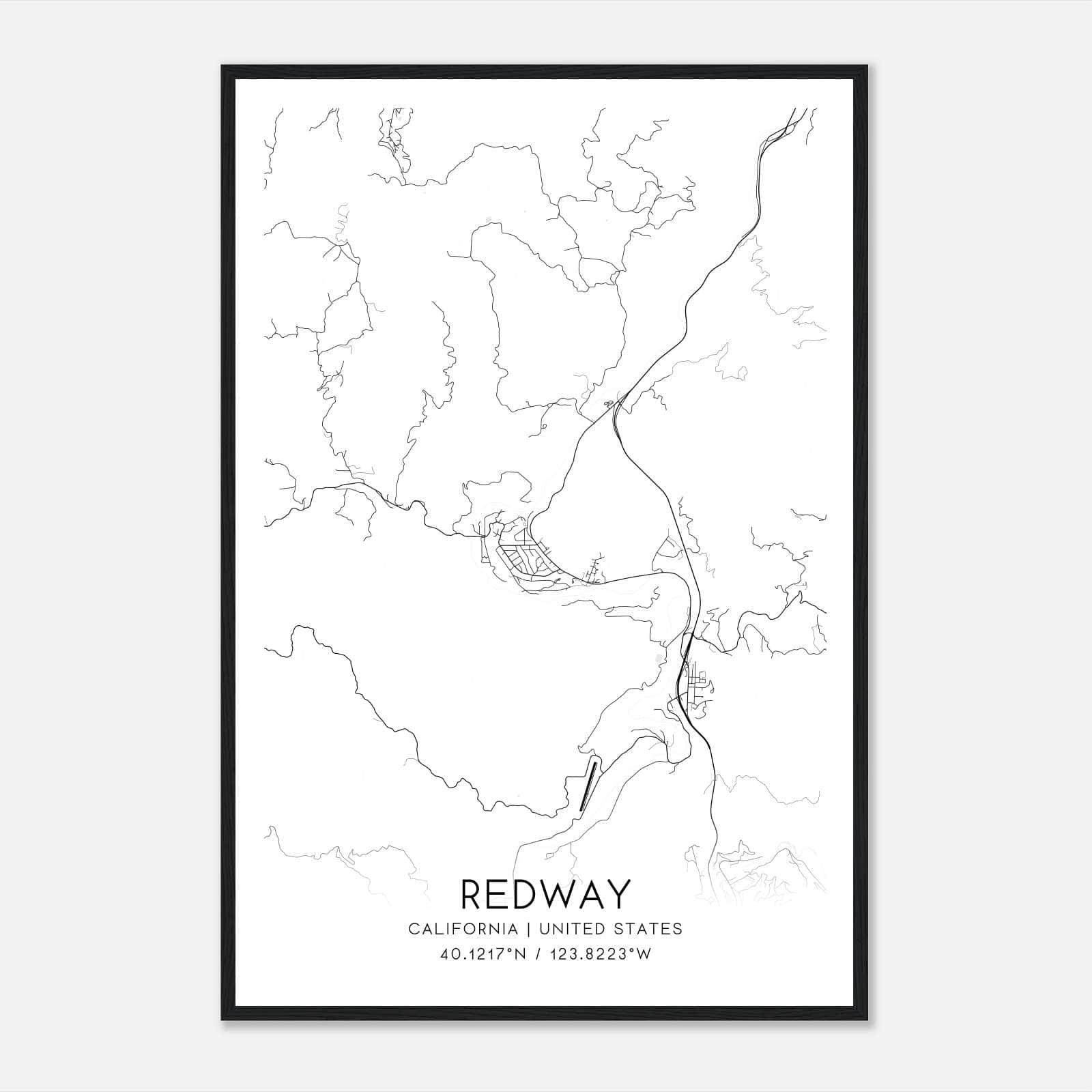 Redway California Map Poster, Modern Home Decor Wall Art Print - Custom ...