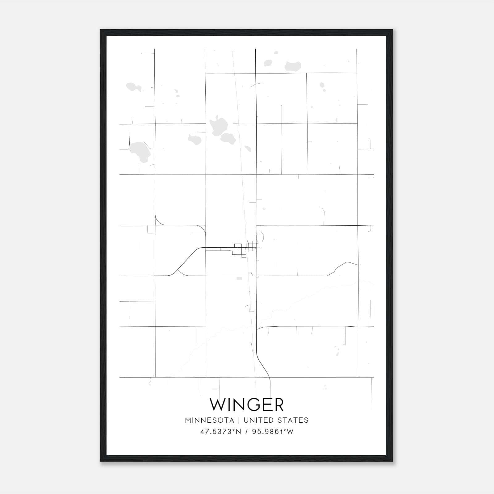 Winger Minnesota Map Poster, Modern Home Decor Wall Art Print - Custom ...