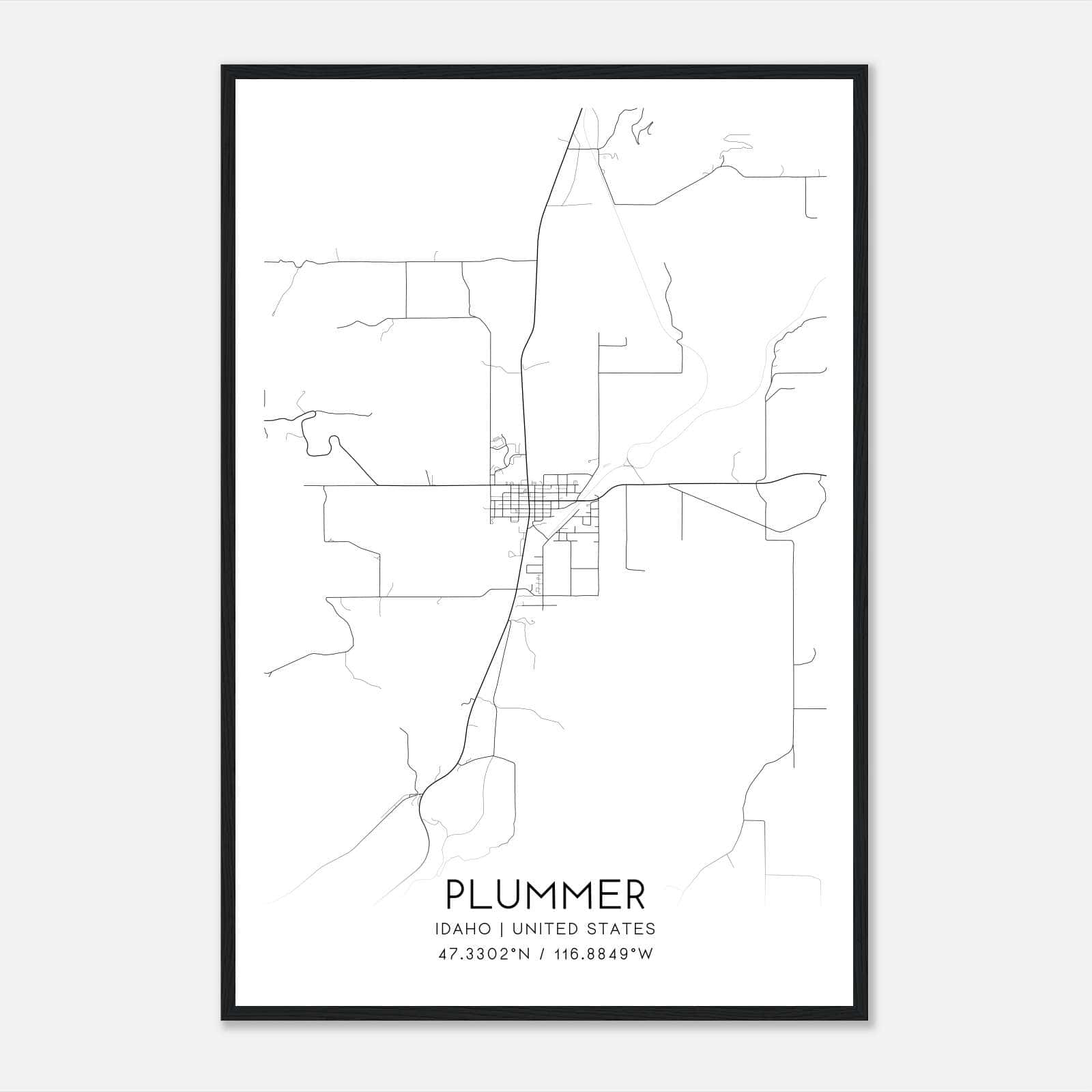 Plummer Idaho Map Poster, Modern Home Decor Wall Art Print - Custom ...