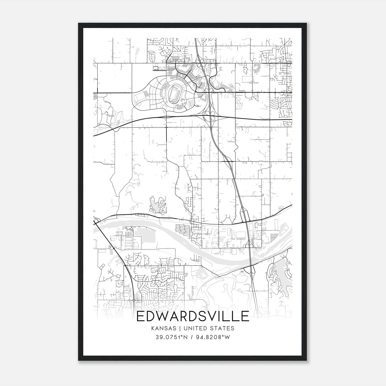 Edwardsville Kansas Map Poster, Modern Home Decor Wall Art Print ...