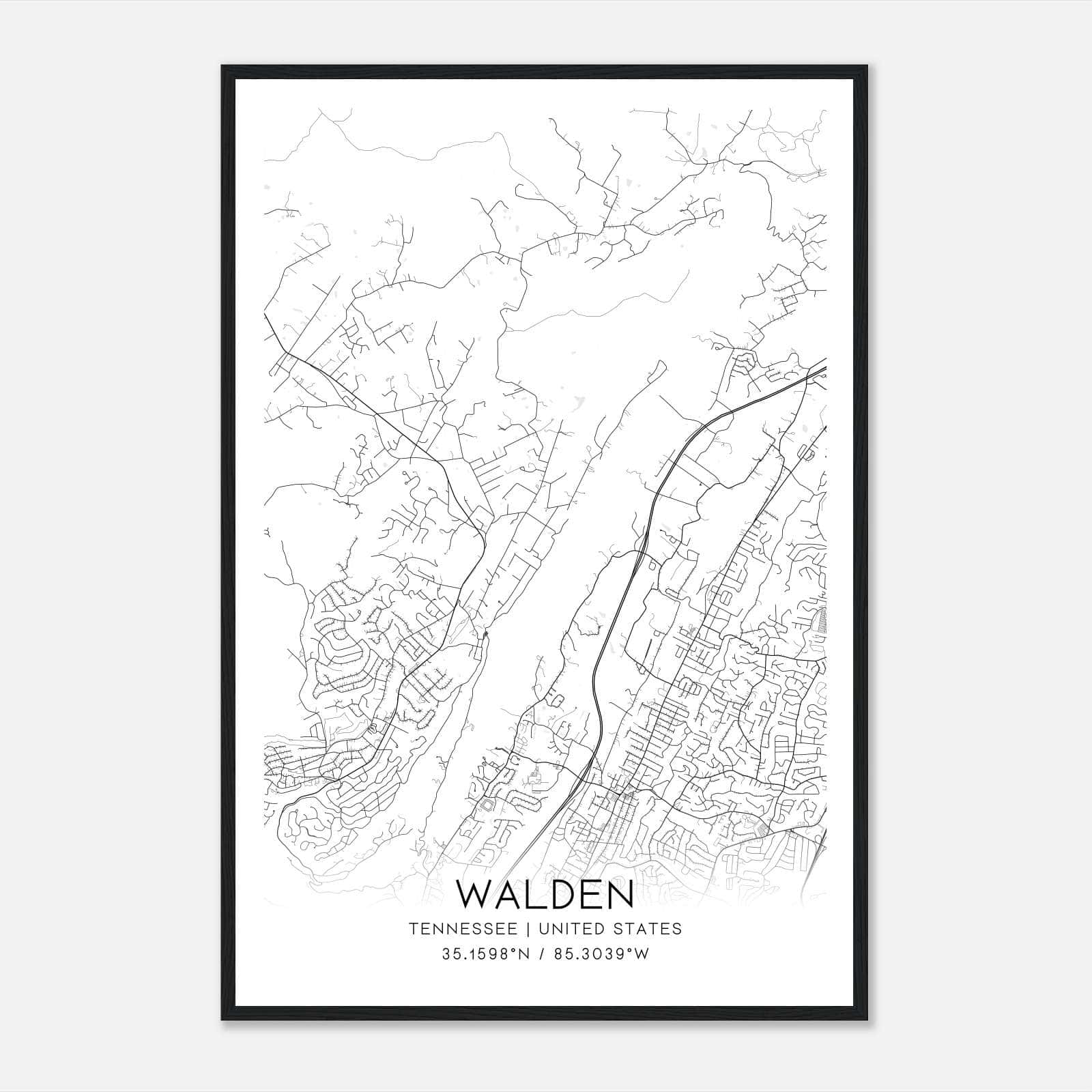 Walden Tennessee Map Poster, Modern Home Decor Wall Art Print - Custom ...