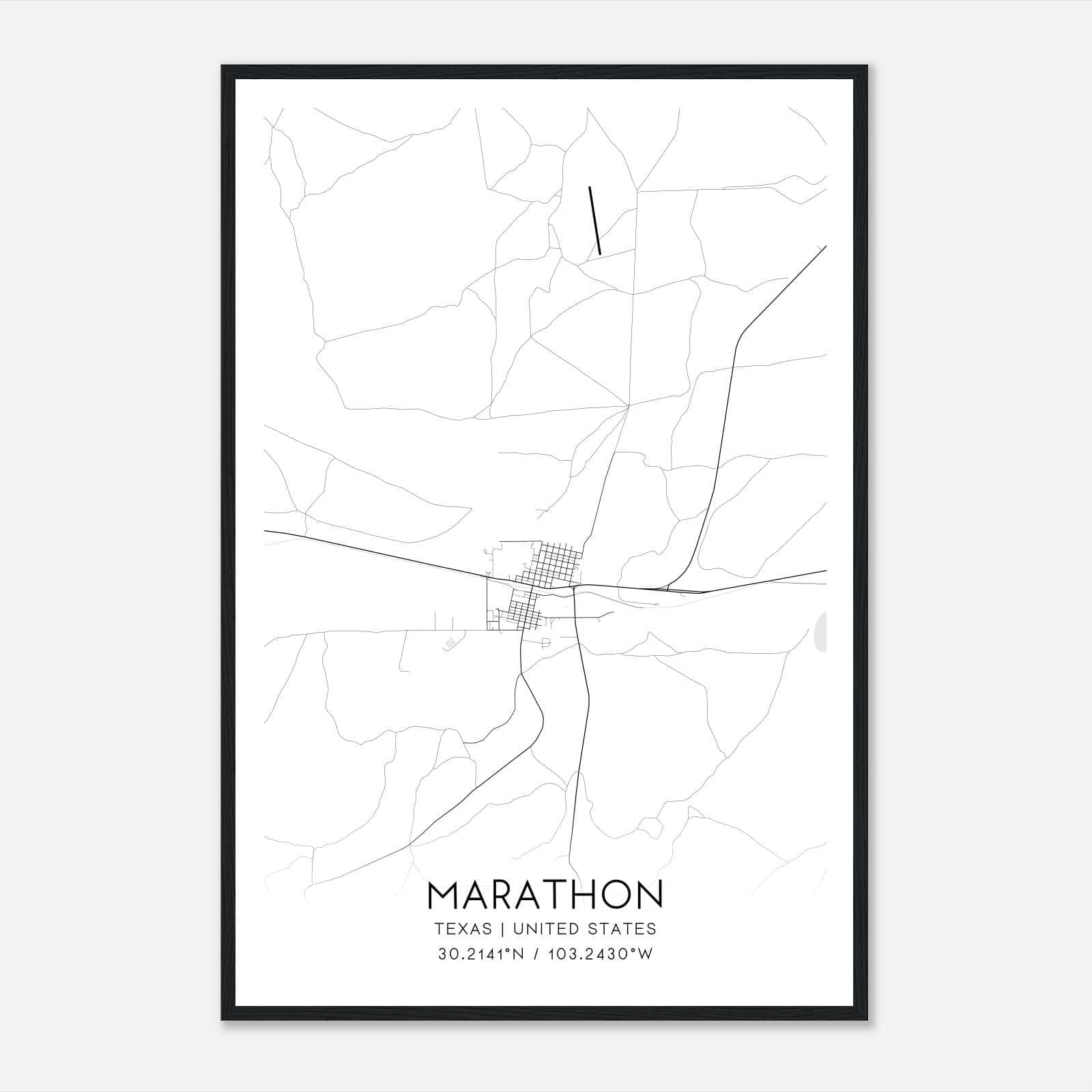 Marathon Texas Map Poster, Modern Home Decor Wall Art Print - Custom ...