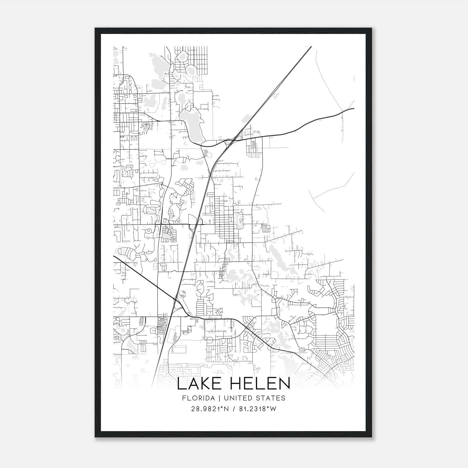 Lake Helen Florida Map Poster, Modern Home Decor Wall Art Print ...