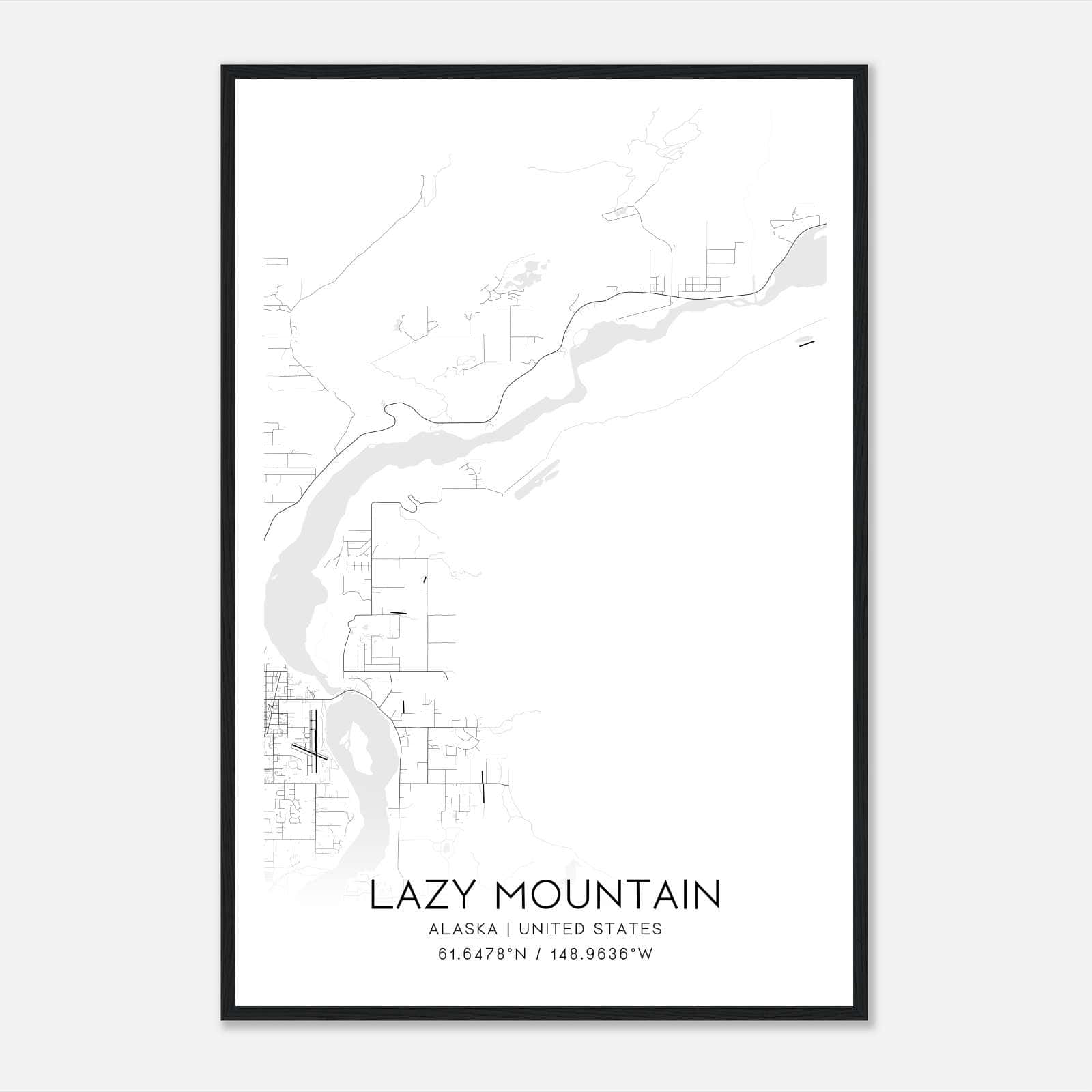 Lazy Mountain Alaska Map Poster, Modern Home Decor Wall Art Print ...