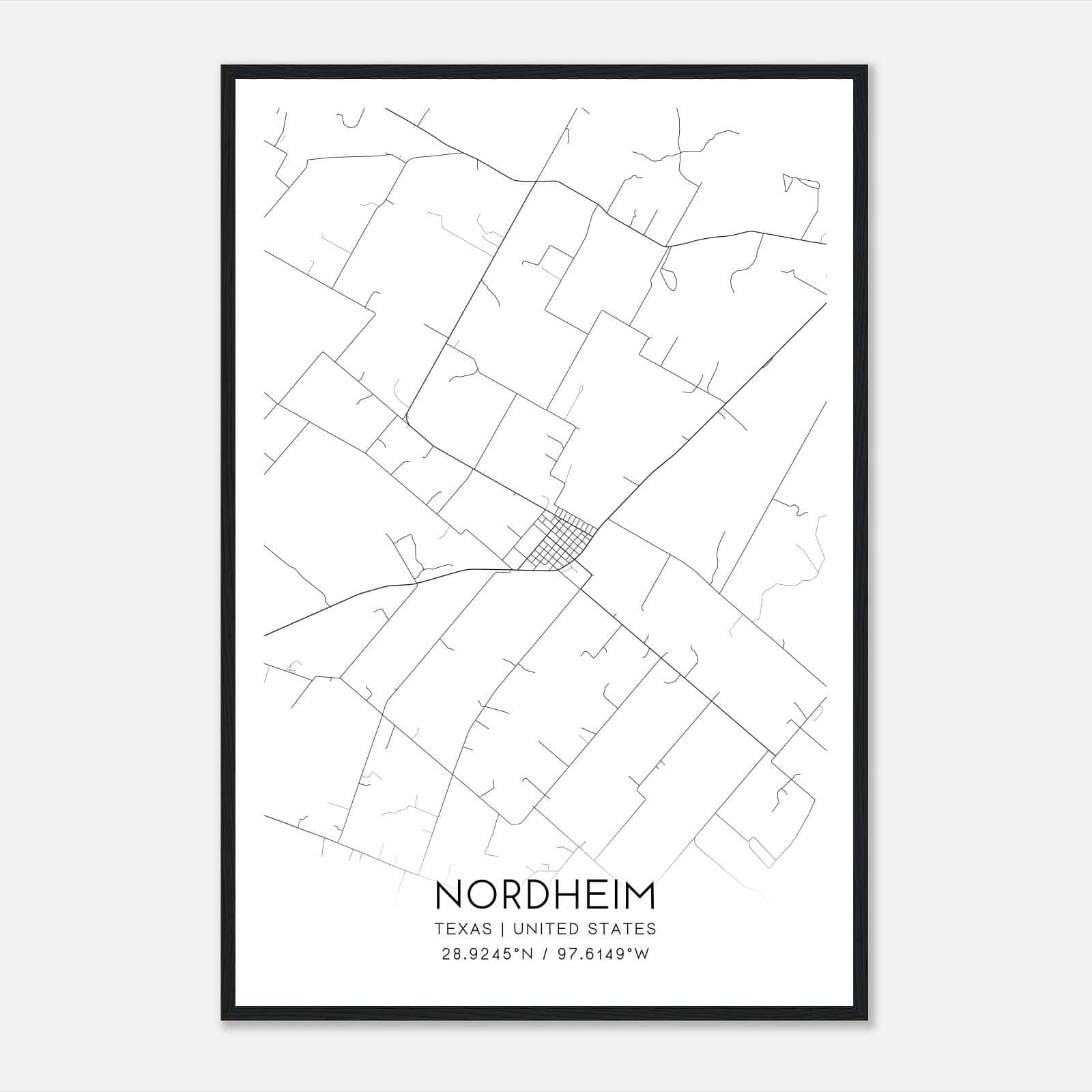 Nordheim Texas Map Poster, Modern Home Decor Wall Art Print - Custom ...