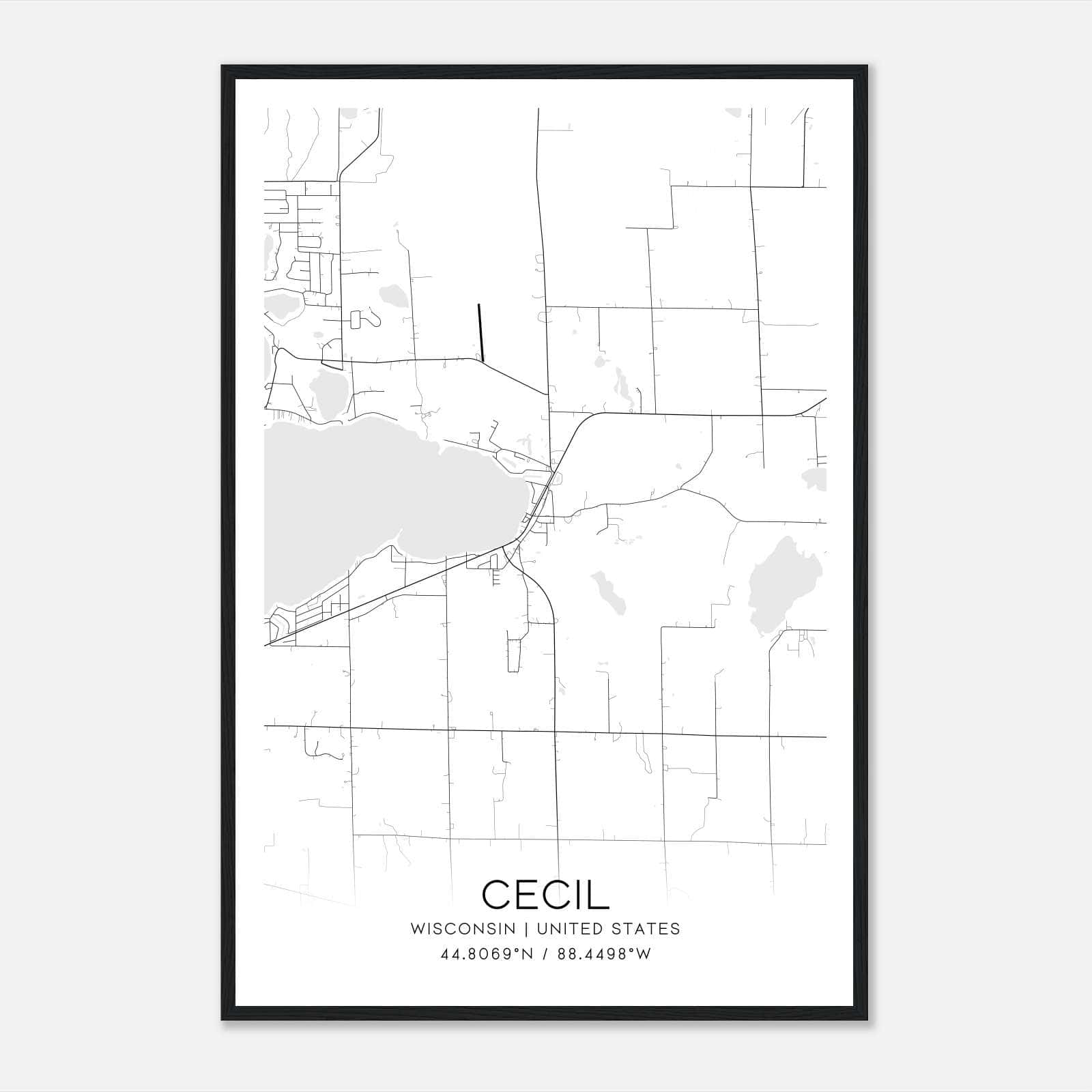 Cecil Wisconsin Map Poster, Modern Home Decor Wall Art Print - Custom ...