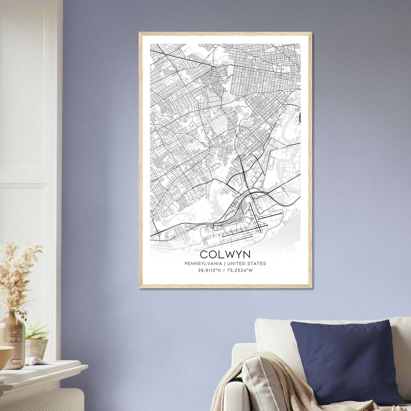 Colwyn Pennsylvania Map Poster, Modern Home Decor Wall Art Print ...