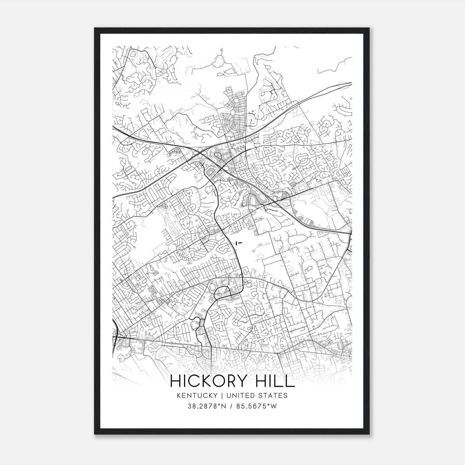 Hickory Hill Kentucky Map Poster, Modern Home Decor Wall Art Print ...