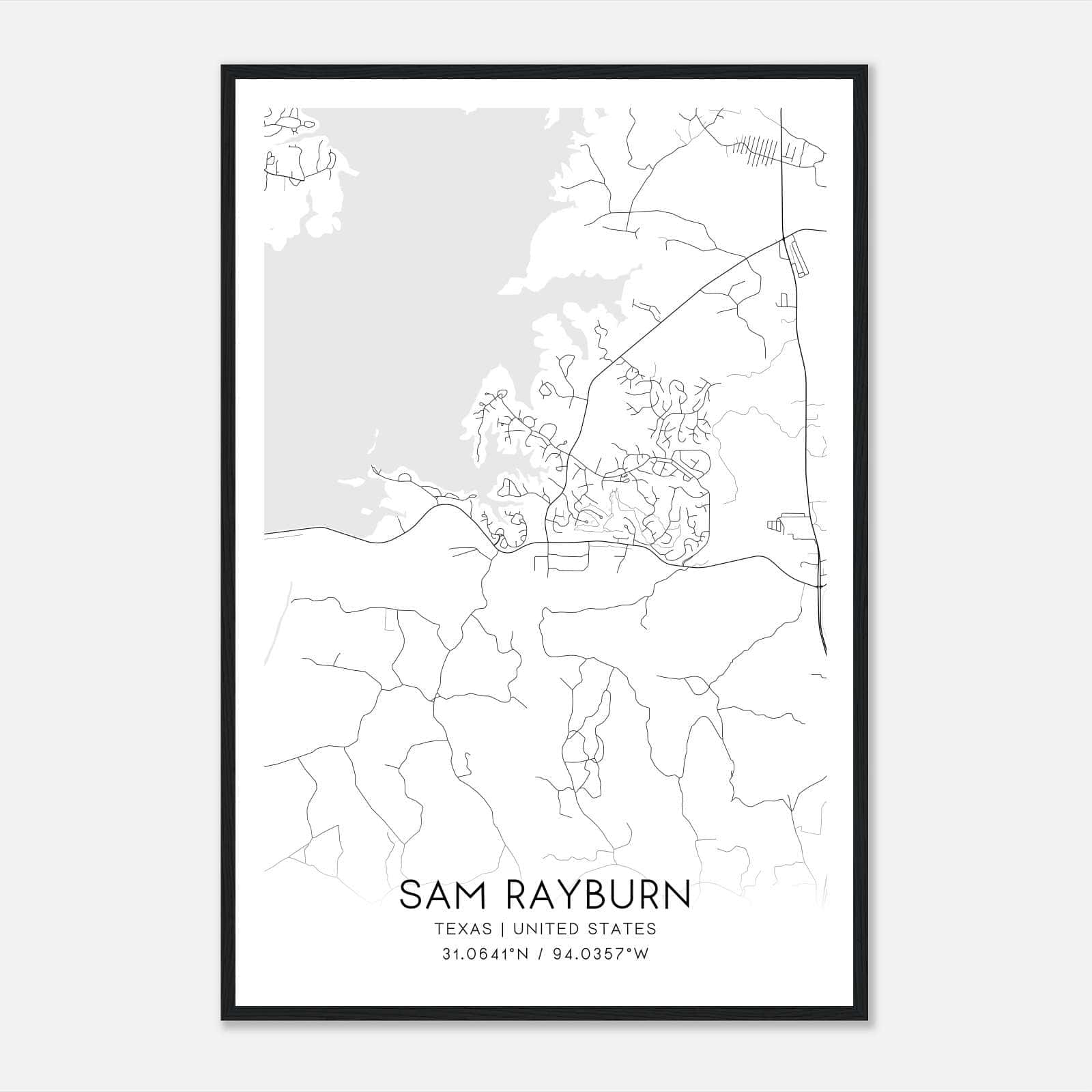Sam Rayburn Texas Map Poster, Modern Home Decor Wall Art Print - Custom ...