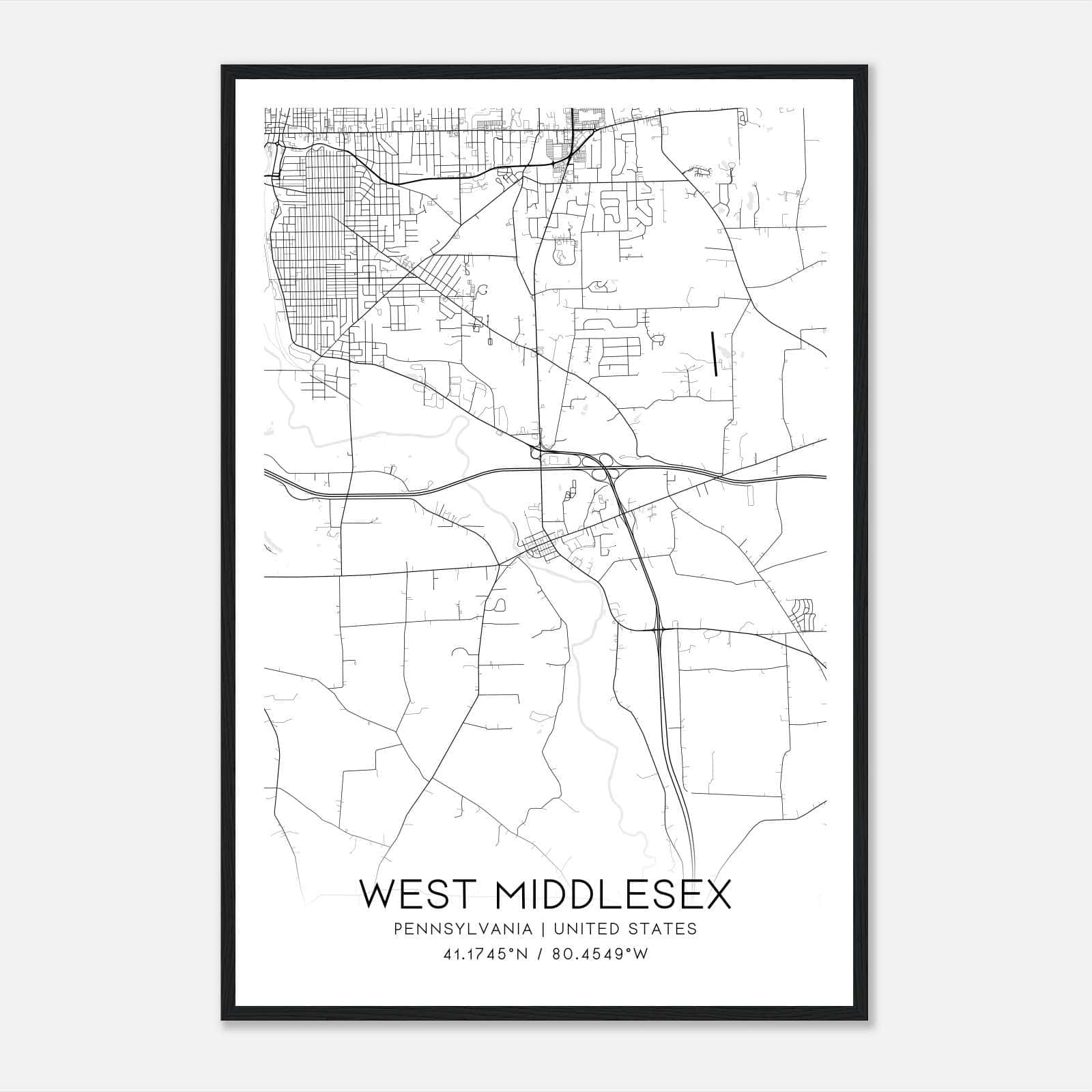 West Middlesex Pennsylvania Map Poster, Modern Home Decor Wall Art ...