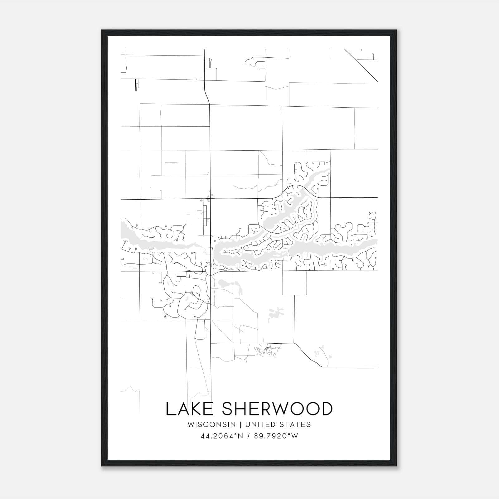 Lake Sherwood Wisconsin Map Poster, Modern Home Decor Wall Art Print ...