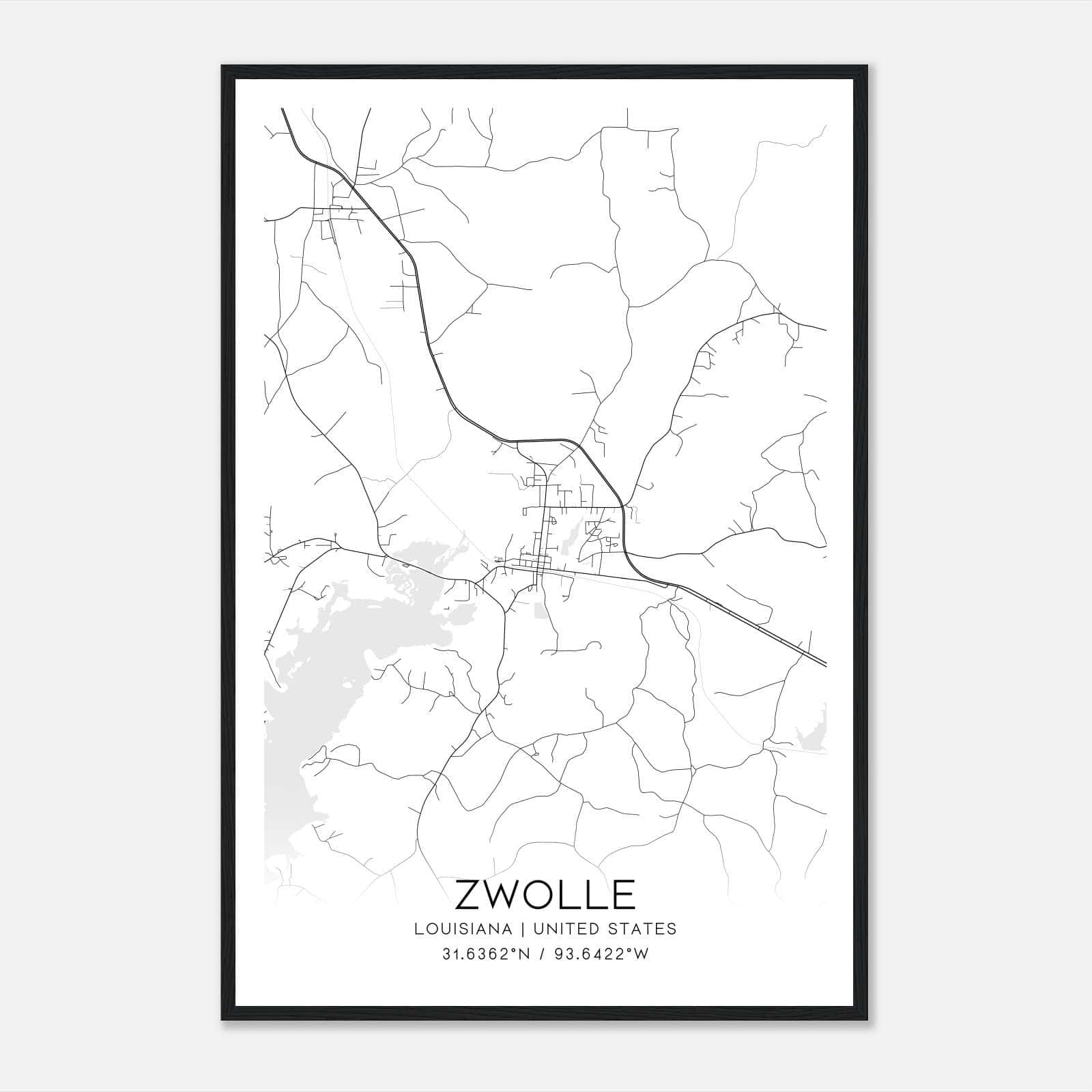 Zwolle Louisiana Map Poster, Modern Home Decor Wall Art Print - Custom ...