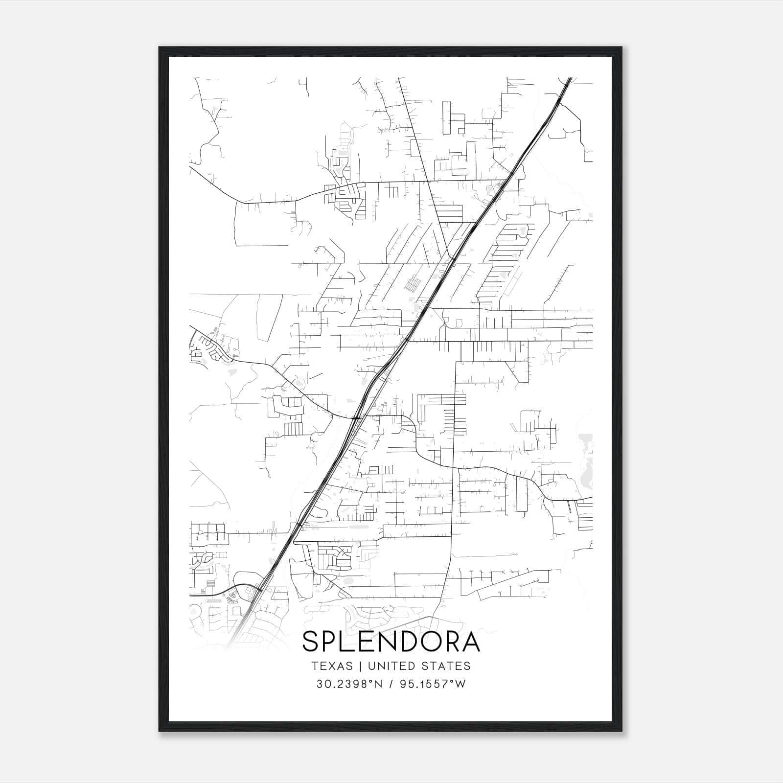 Splendora Texas Map Poster, Modern Home Decor Wall Art Print - Custom ...