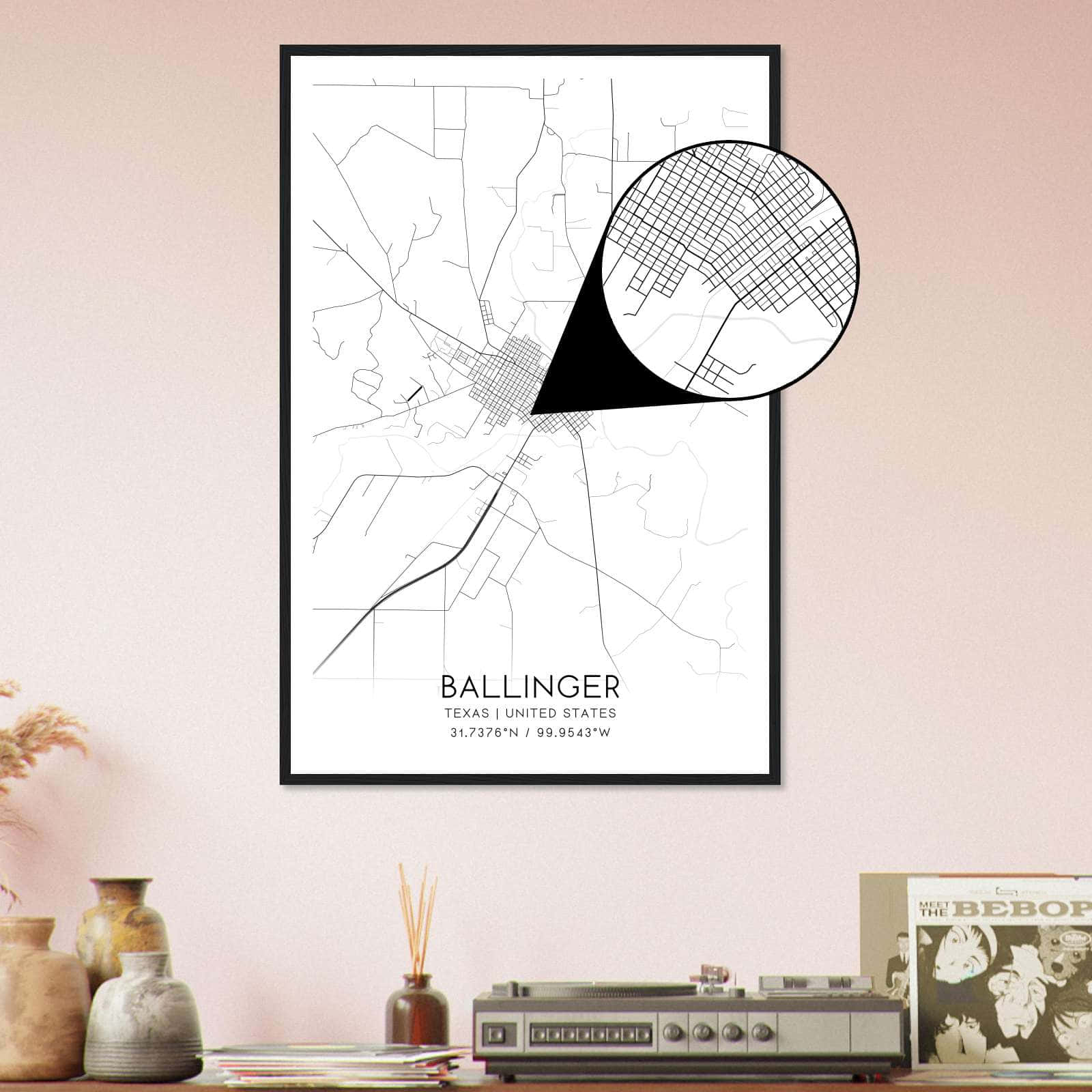 Ballinger Texas Map Poster, Modern Home Decor Wall Art Print - Custom ...