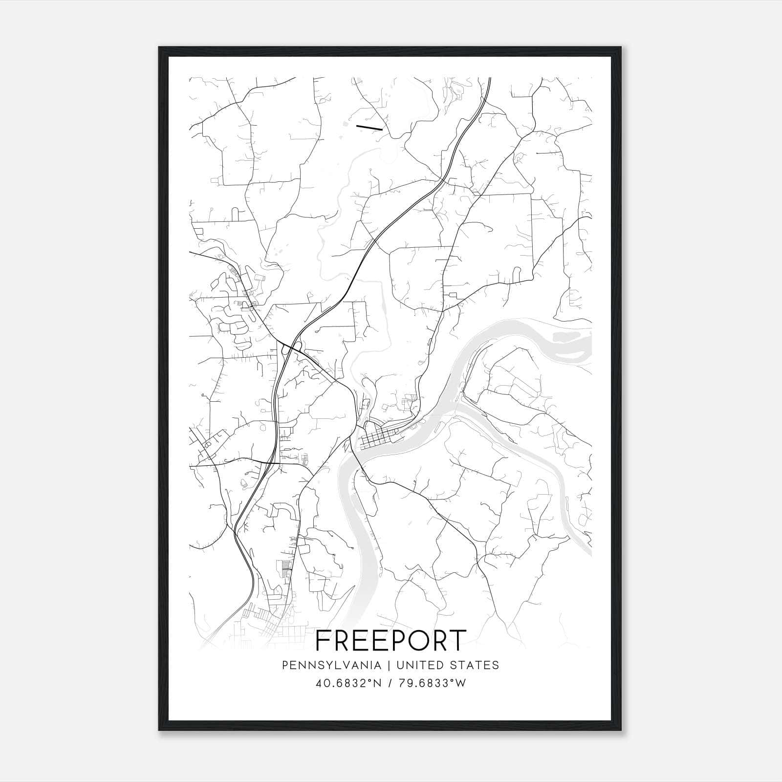 Freeport Pennsylvania Map Poster, Modern Home Decor Wall Art Print ...