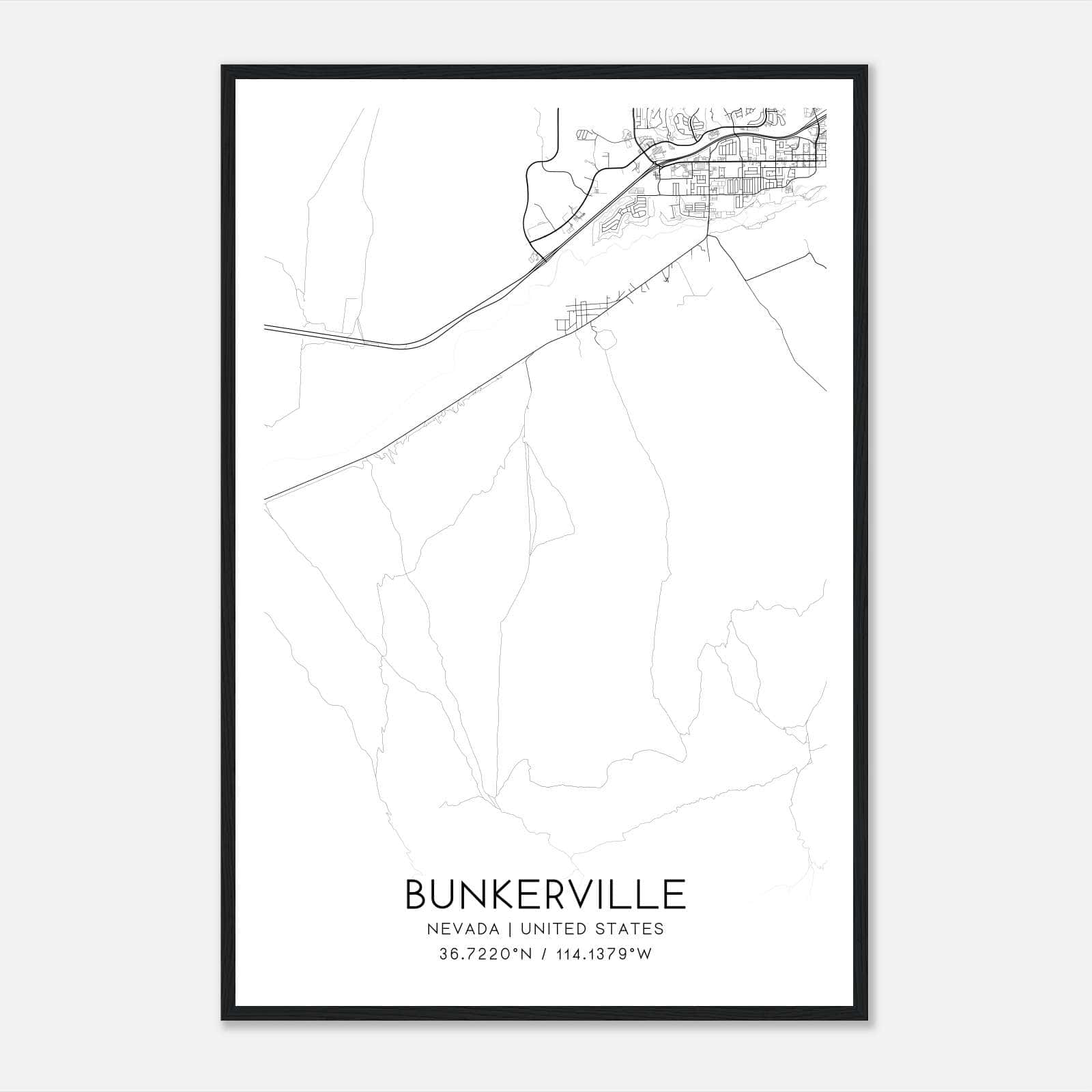 Bunkerville Nevada Map Poster, Modern Home Decor Wall Art Print ...
