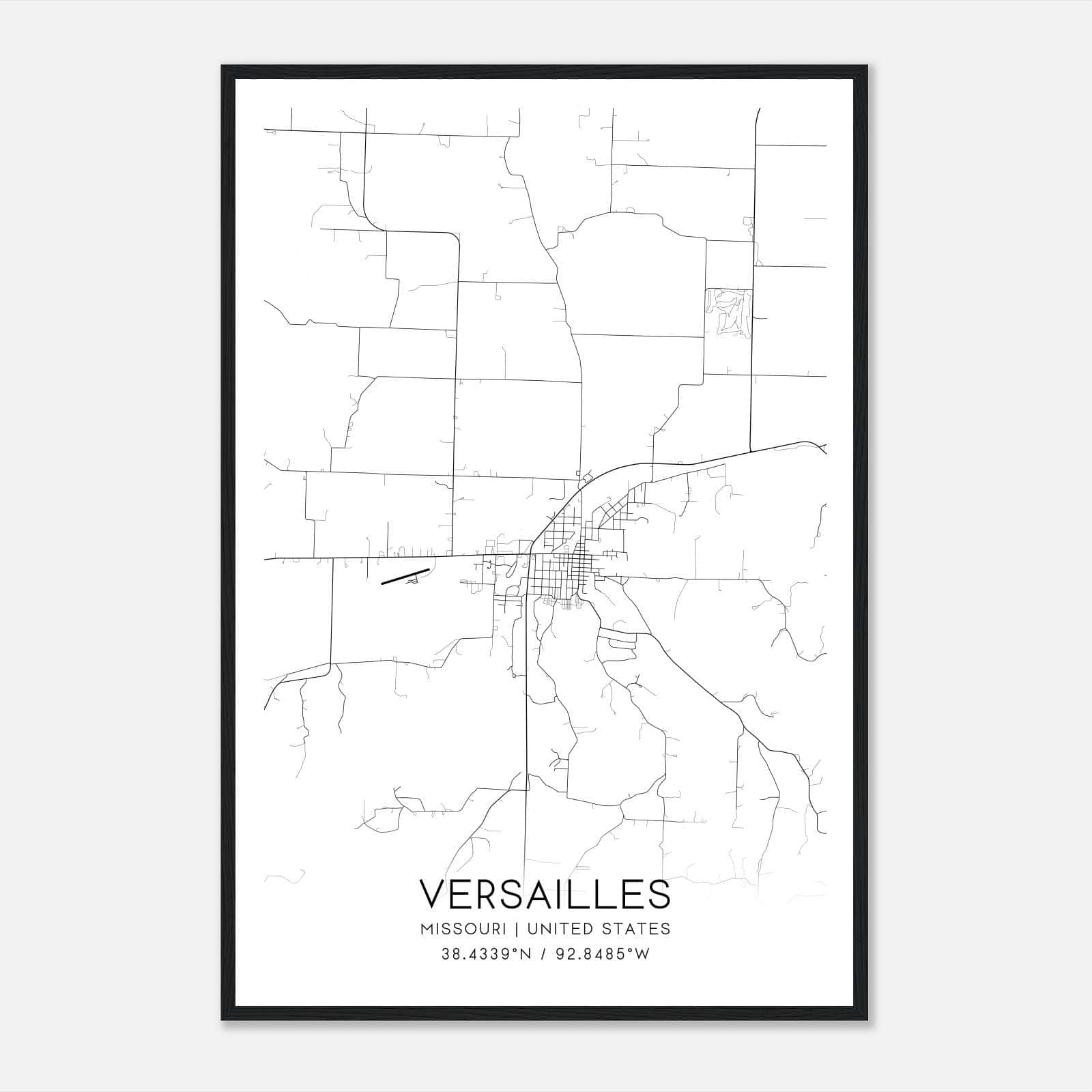 Versailles Missouri Map Poster, Modern Home Decor Wall Art Print ...