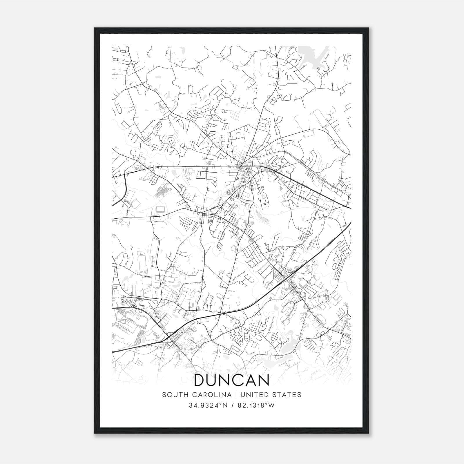 Duncan South Carolina Map Poster, Modern Home Decor Wall Art Print ...